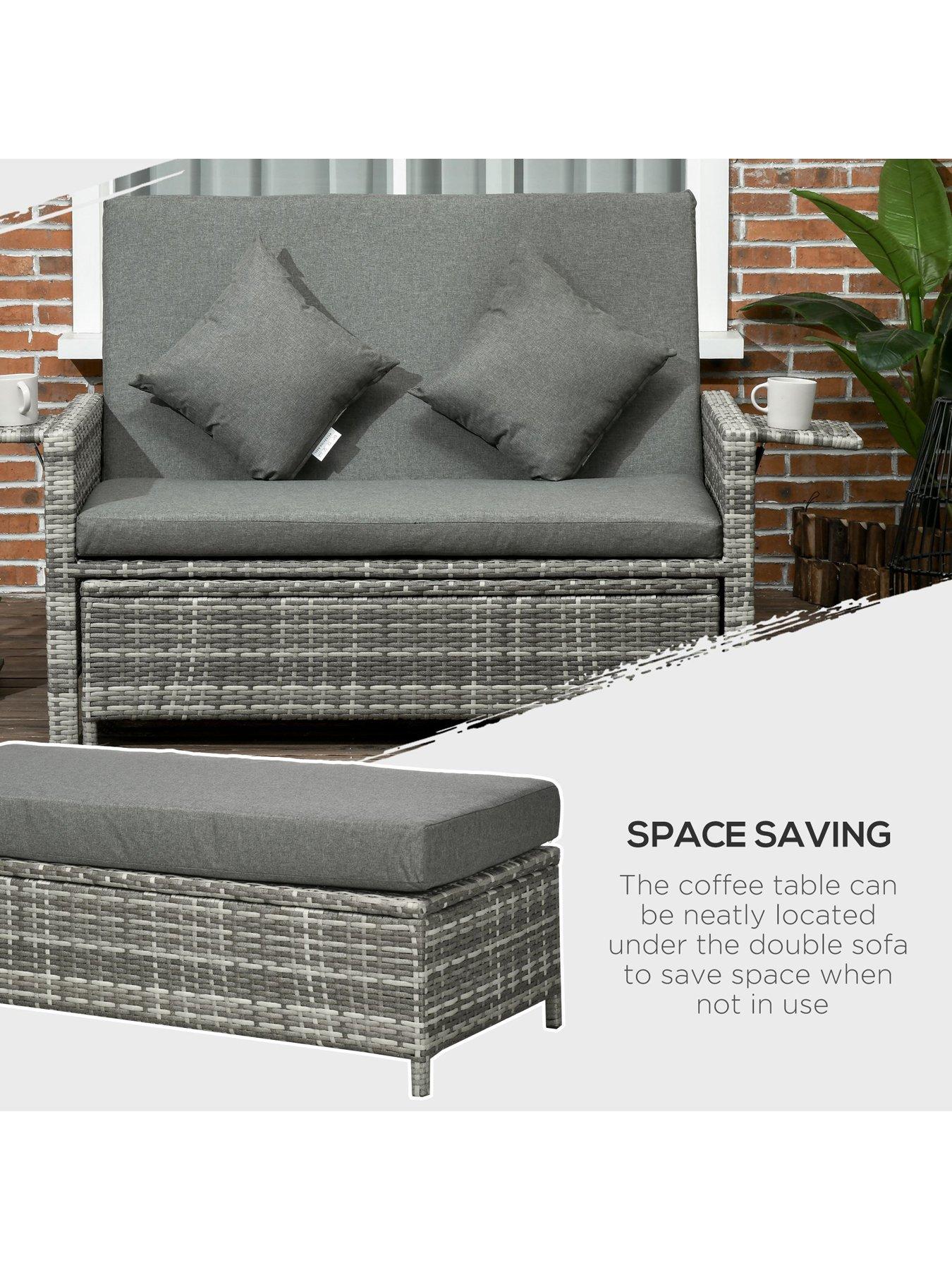 OutSunny 2 Seater Rattan Furniture Sofa Sun Lounger Daybed Grey | Very