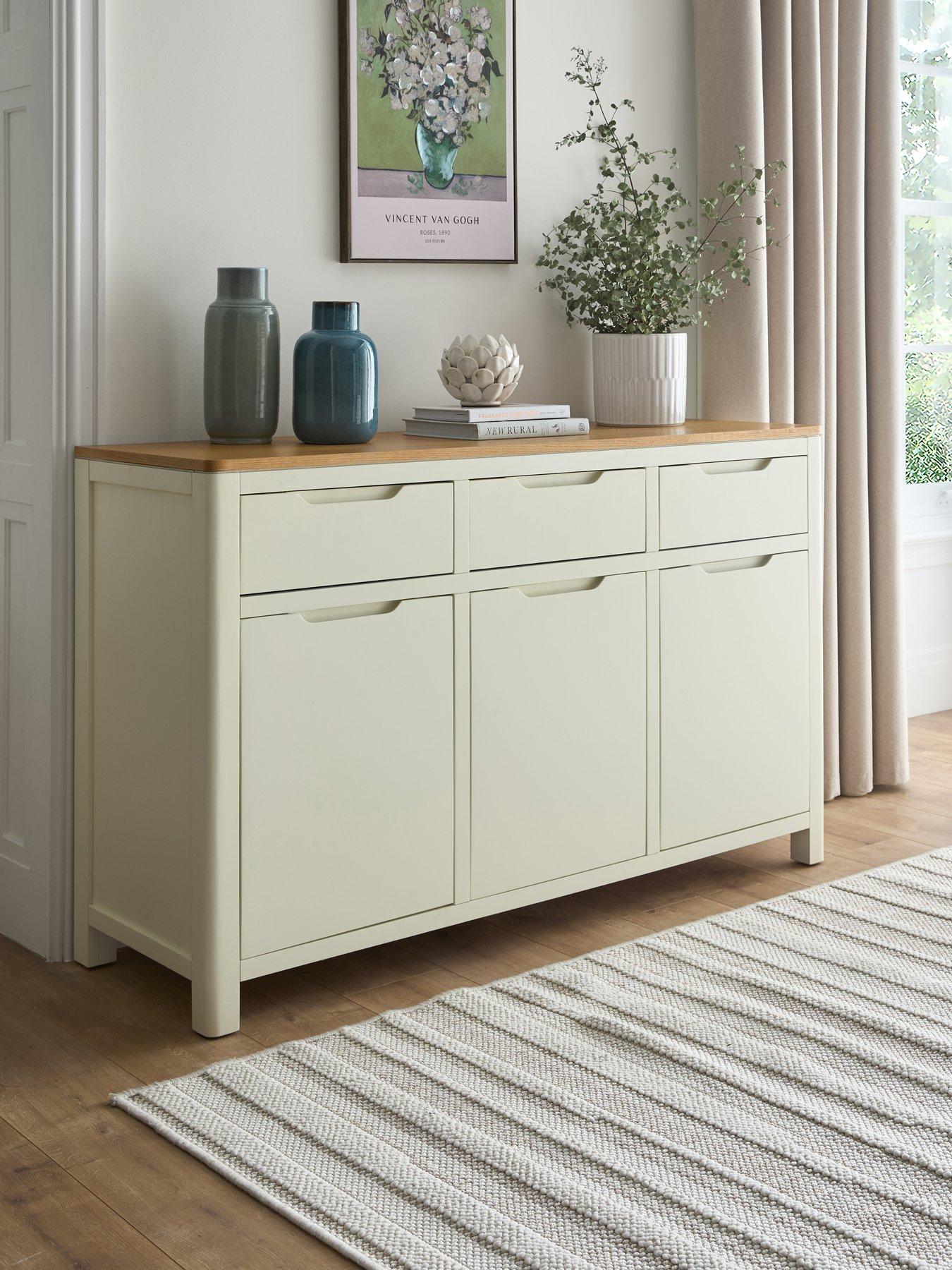 The Very Collection Saxon Large Ready Assembled Sideboard - Cream/Oak ...