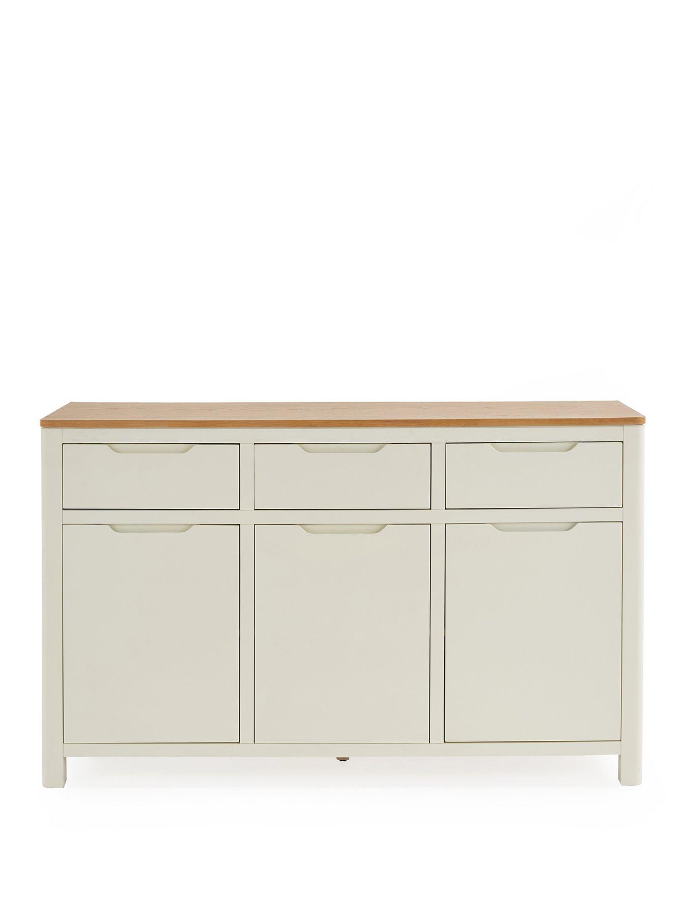 The Very Collection Saxon Large Ready Assembled Sideboard - Cream/Oak ...
