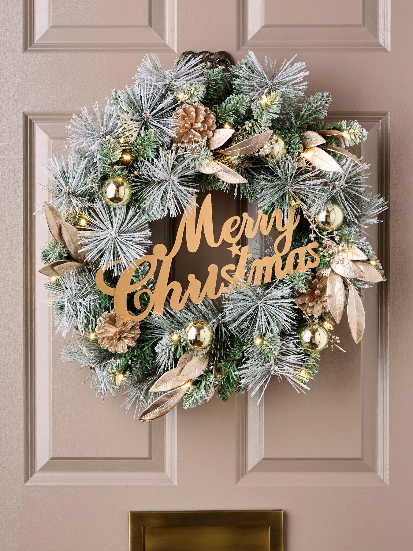 Very Home 60 cm Pre Lit Merry Christmas Wreath | Very