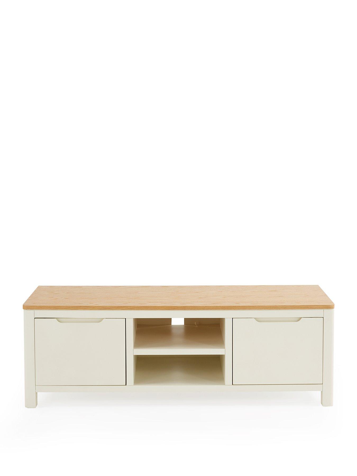 The Very Collection Saxon Ready Assembled 2 Door TV Unit - Ivory/Oak ...