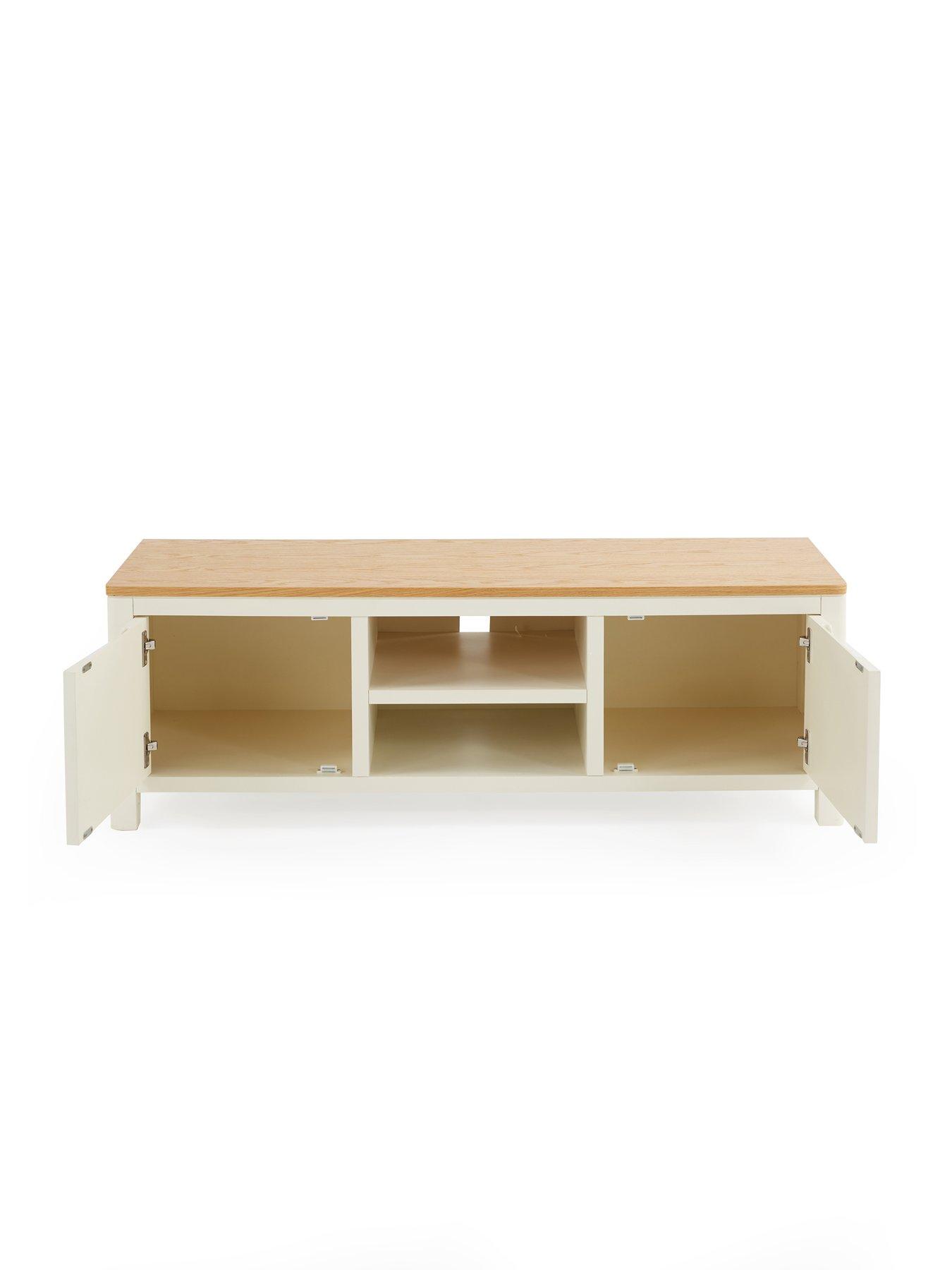 The Very Collection Saxon Ready Assembled 2 Door TV Unit - Ivory/Oak ...