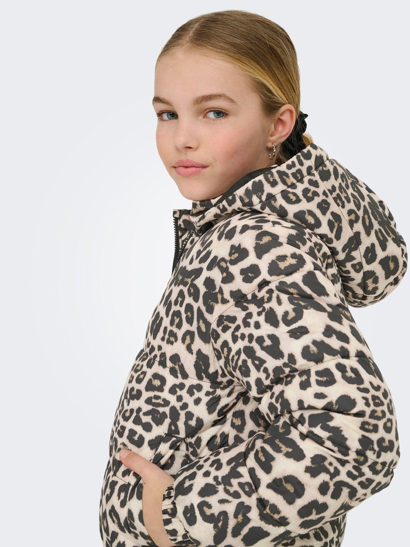 Only Kids Girls Leopard Print Padded Jacket - Beige | Very