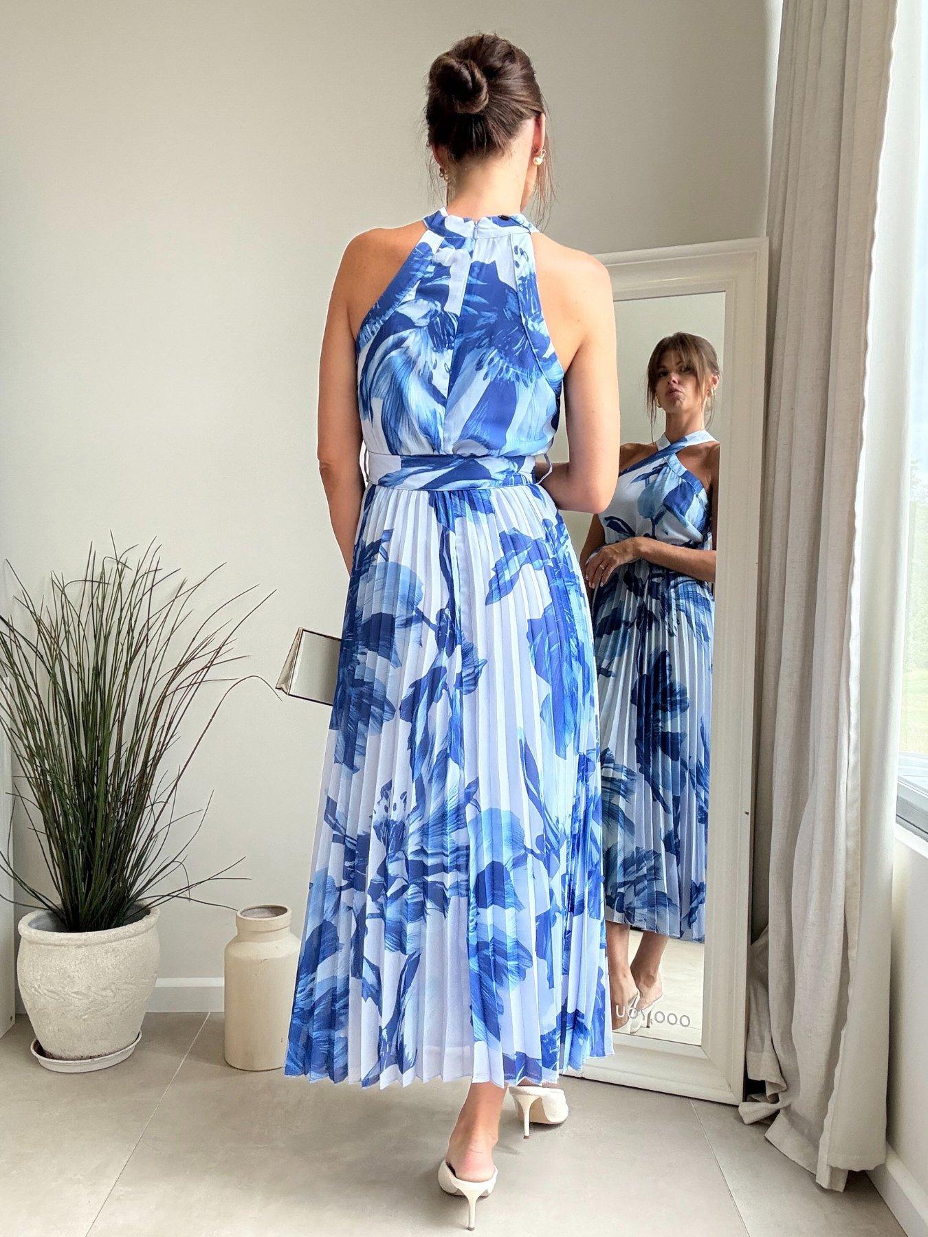 Style Cheat Halterneck Floral Midi Dress - Blue | Very