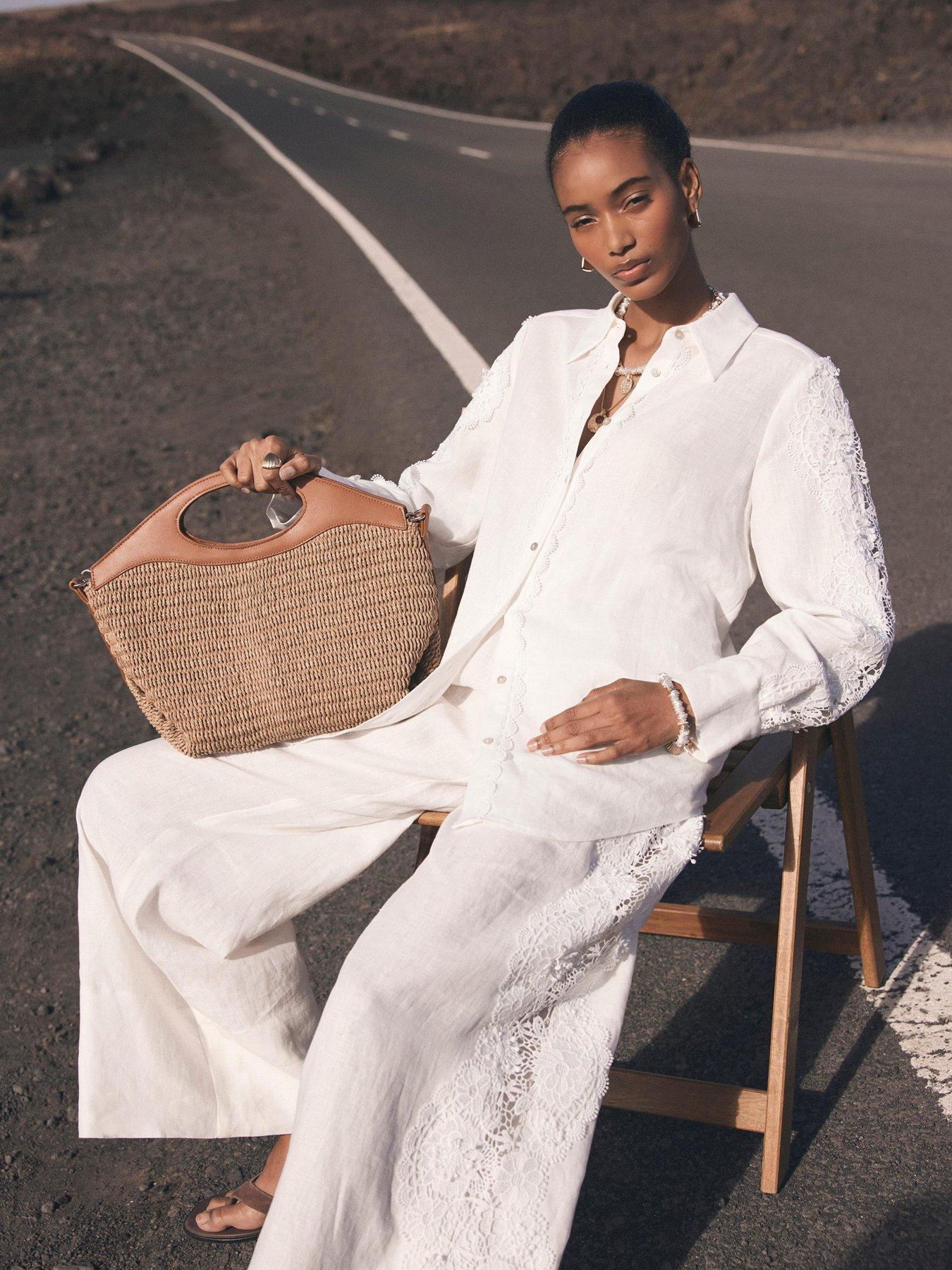 Mint Velvet Linen Lace Trim Shirt - White | Very
