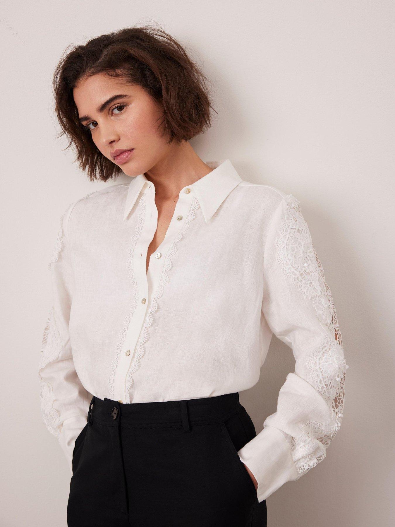 Mint Velvet Linen Lace Trim Shirt - White | Very