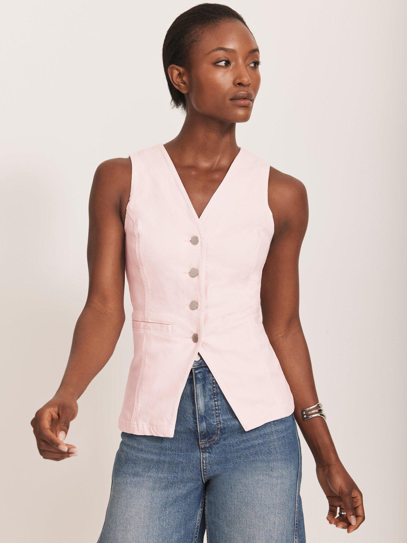 Mint Velvet Denim V Neck Waistcoat - Pink | Very