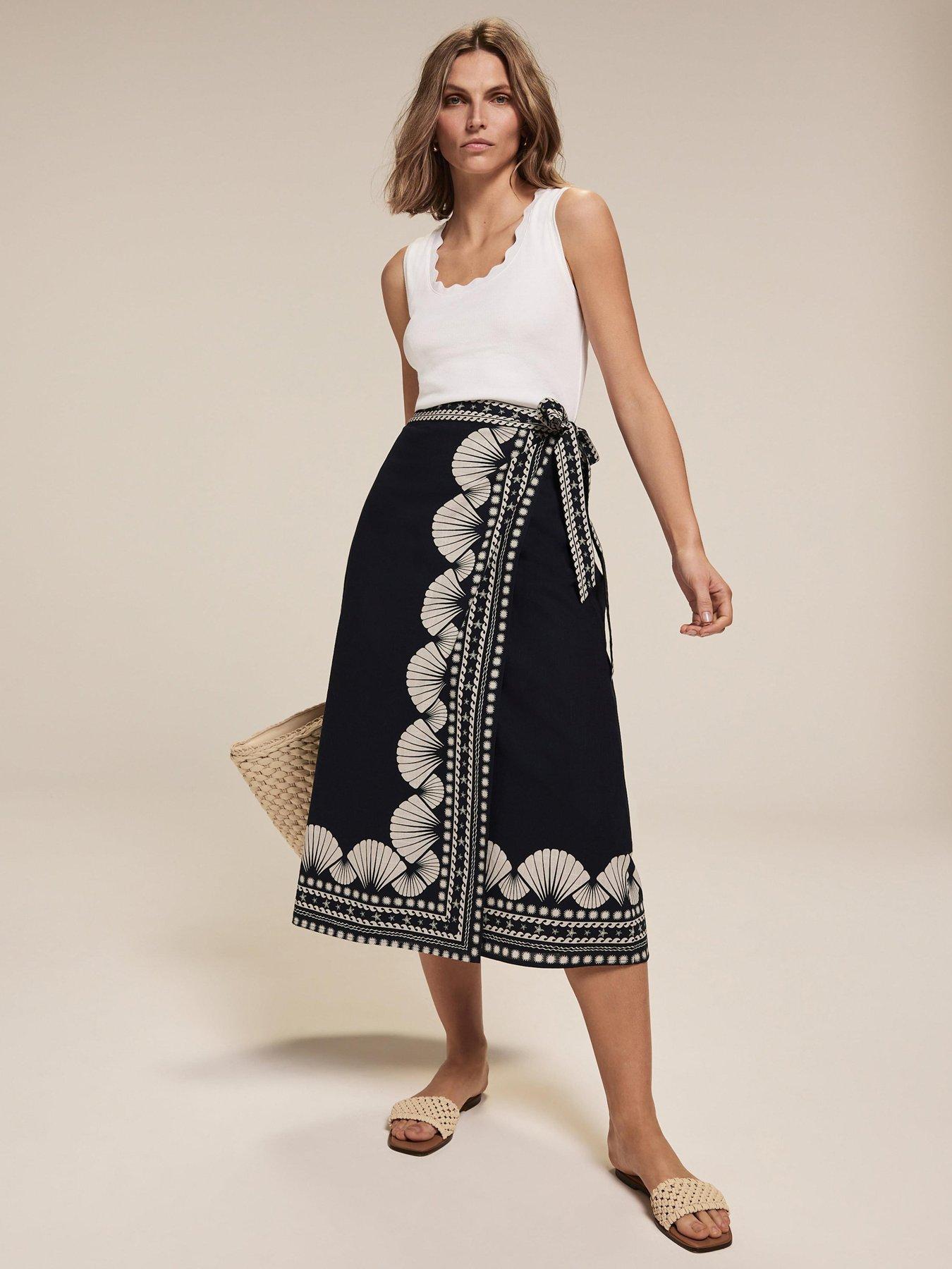 Mint Velvet Navy Shell Print Sarong Skirt - Blue | Very