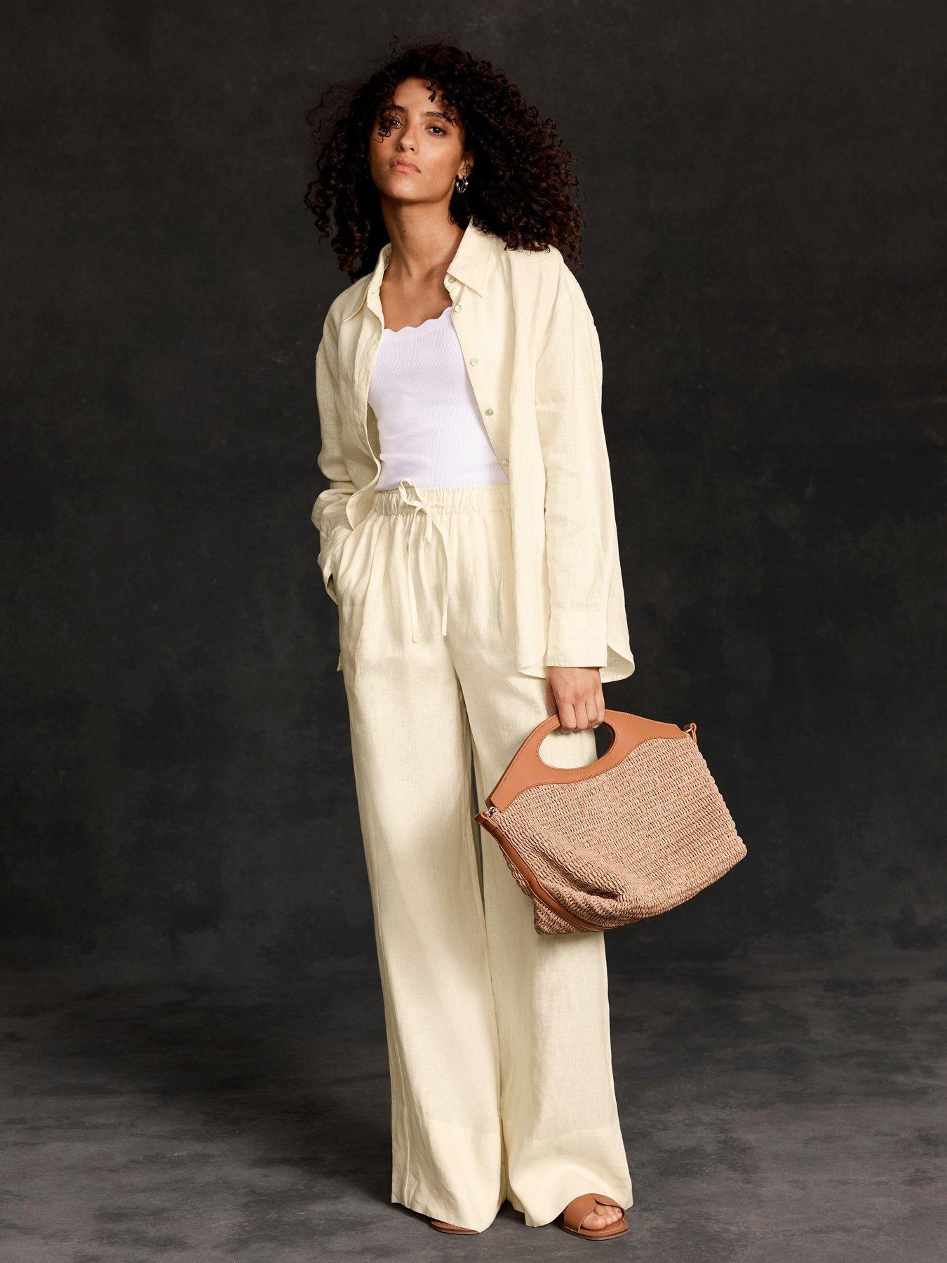 Mint Velvet Linen Wide Leg Trousers - Yellow | Very