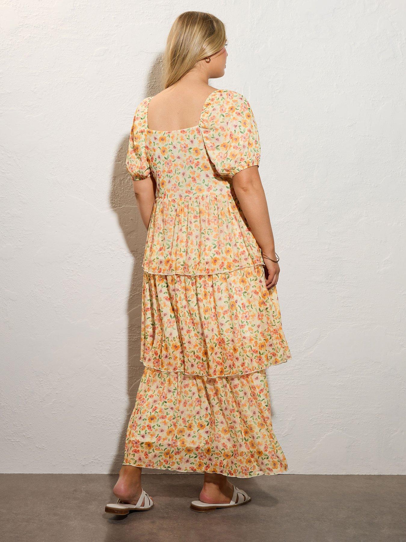 Yours Curve Three Tier Occasion Dress - Yellow | Very