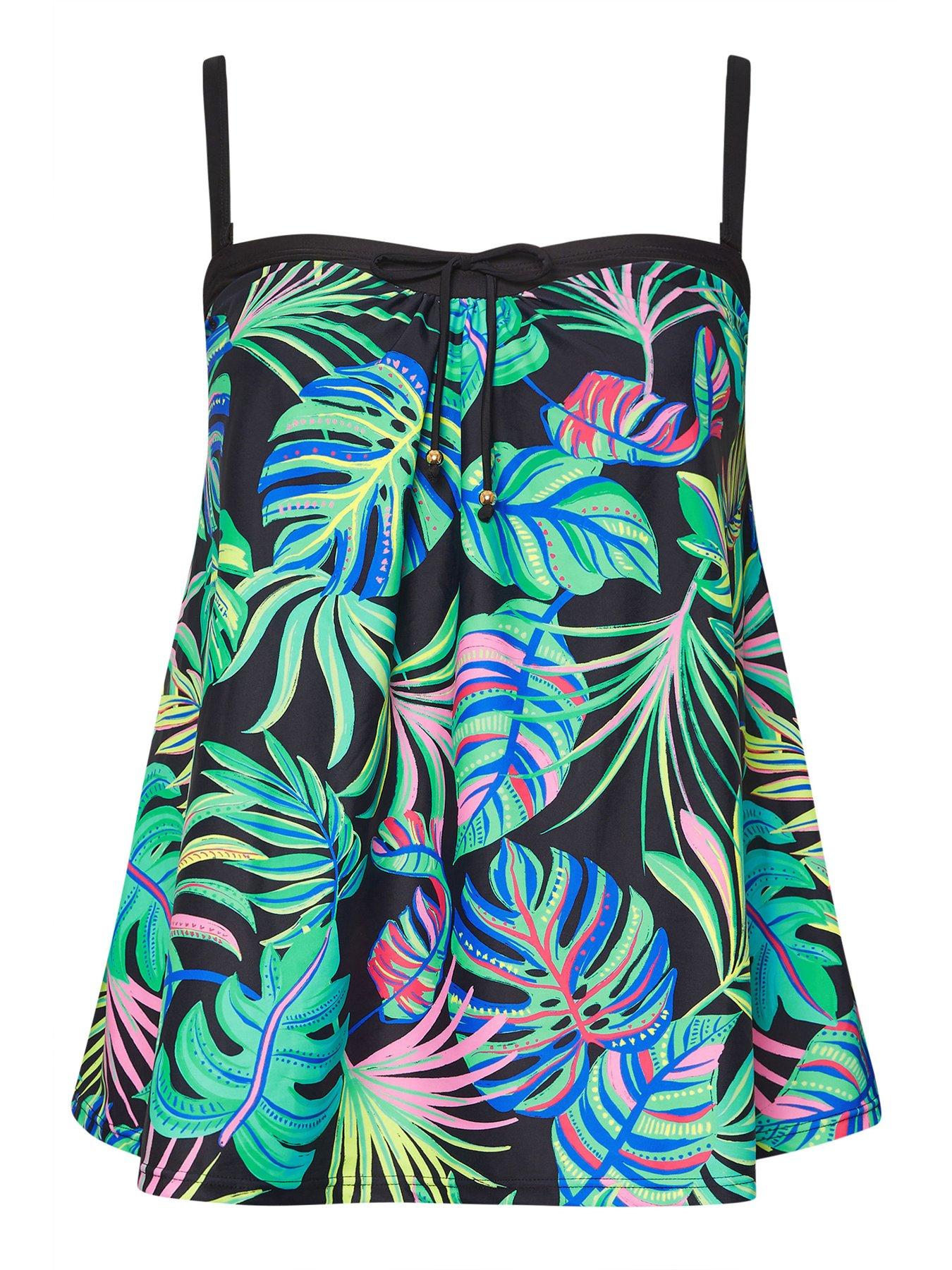 Yours Curve Tribal Leaf A-Line Tankini - Green | Very