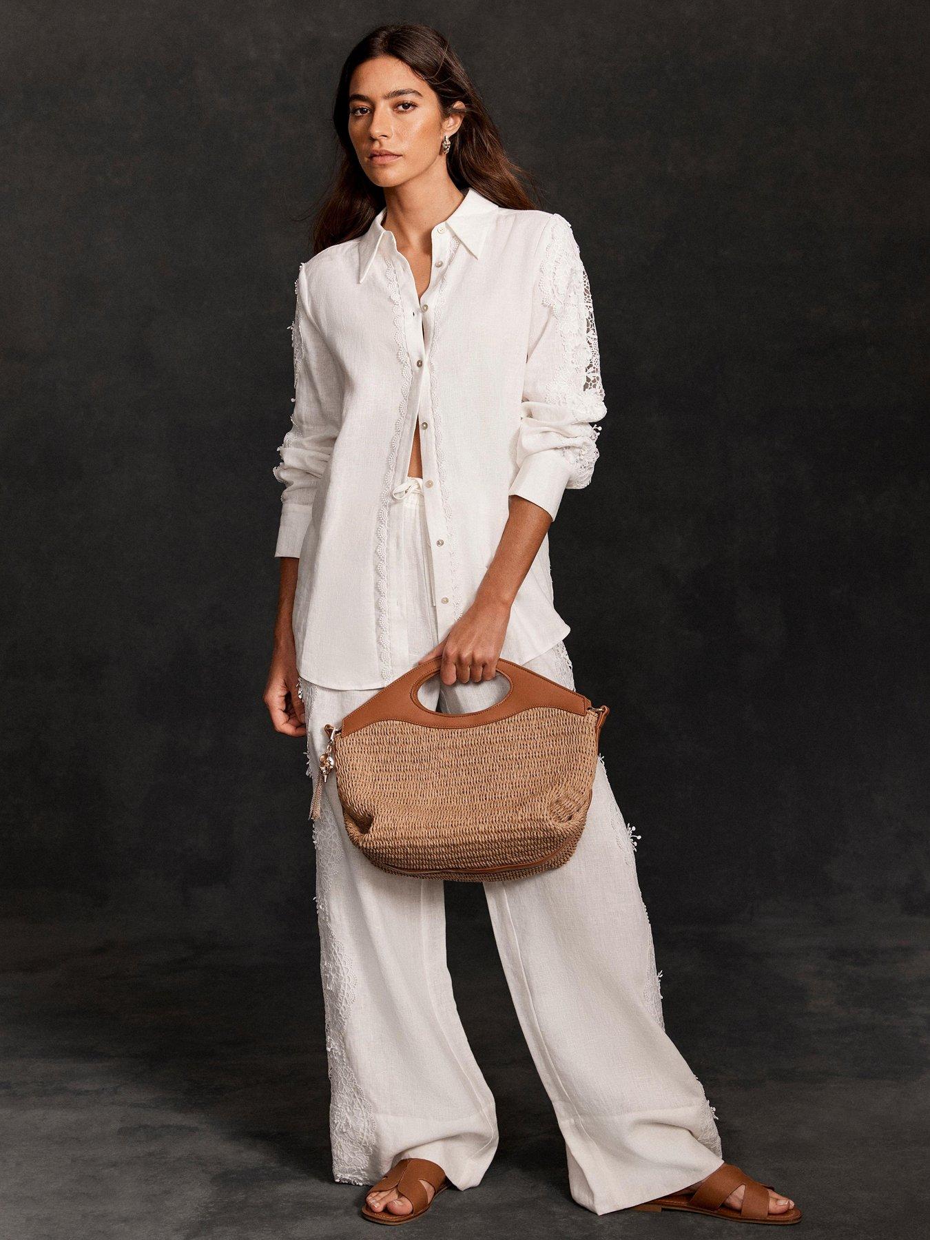 Mint Velvet Linen Wide Leg Trousers - White | Very