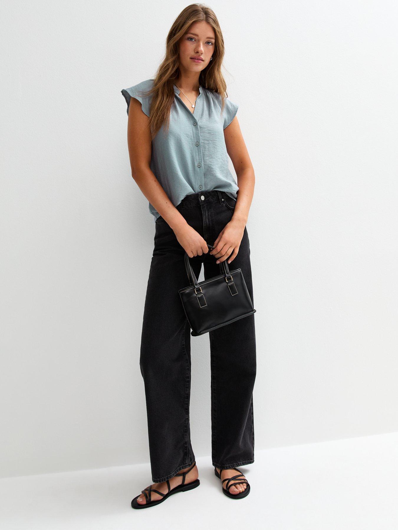 New Look Flutter Sleeve Button Up Top - Blue | Very