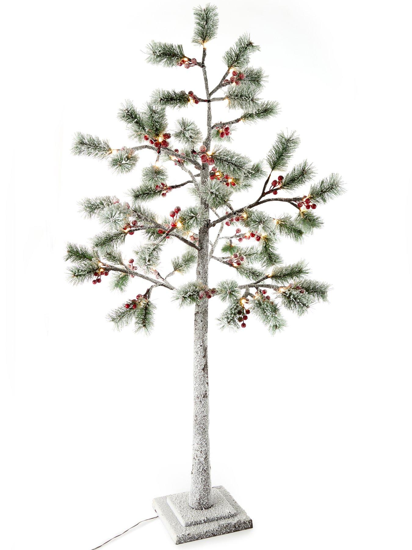 Festive 150 cm Lit Flocked Berry & Pine Christmas Tree - Warm White ...