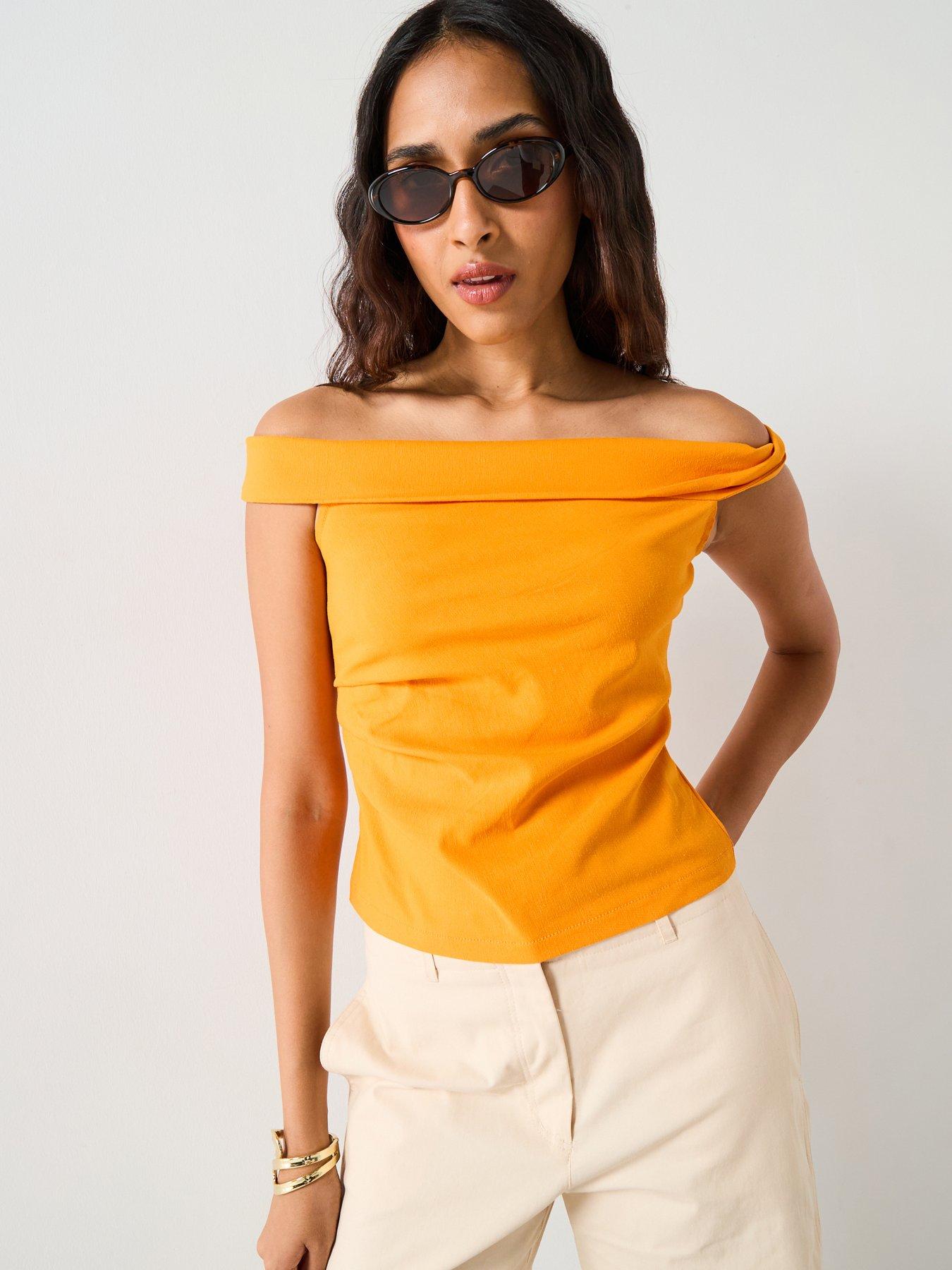 Mango Asymmetrical Strapless Top - Orange | Very