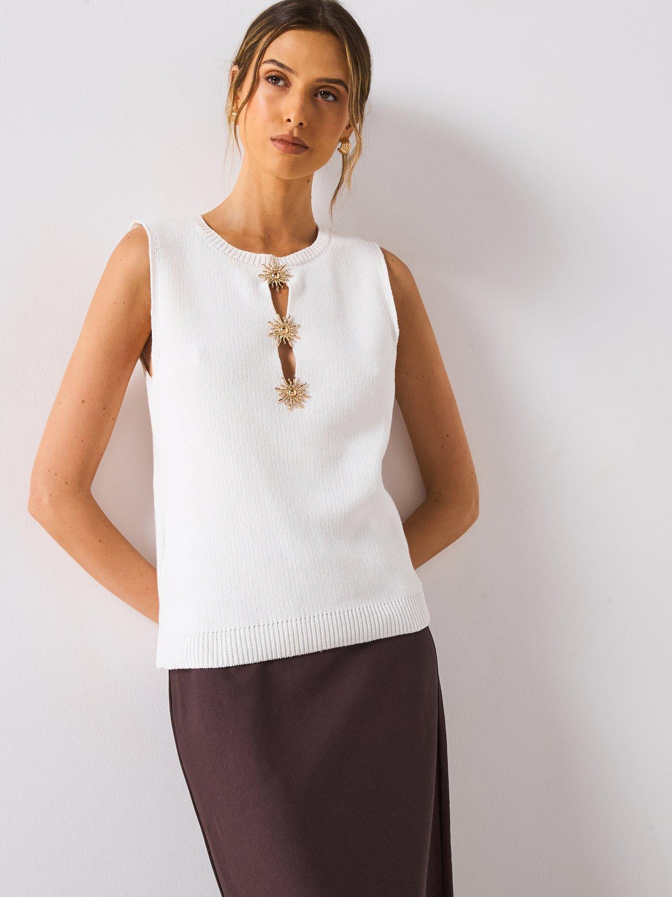 Mango Knit Top With Sun Detail - Cream | Very