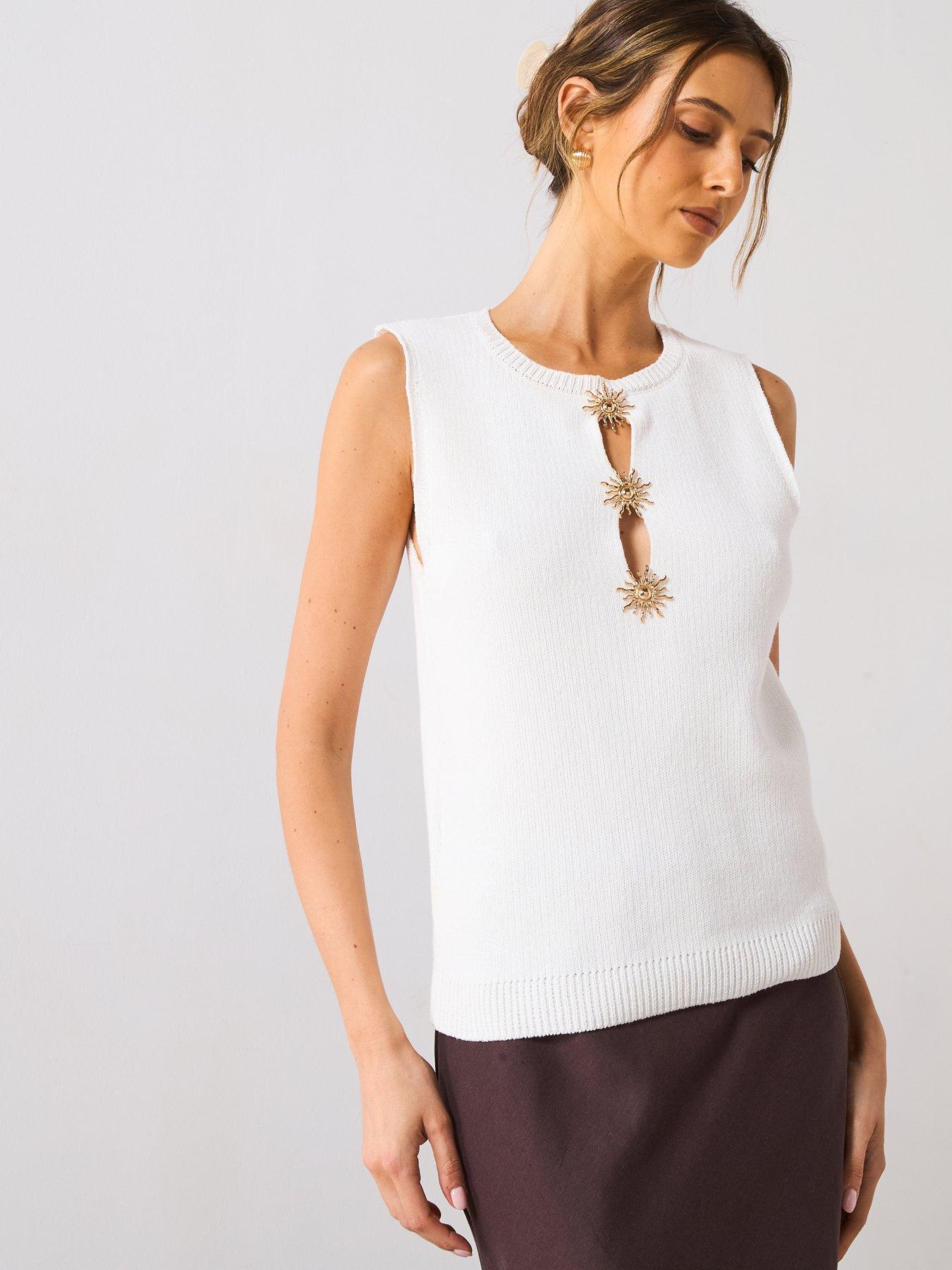 Mango Knit Top With Sun Detail - Cream | Very