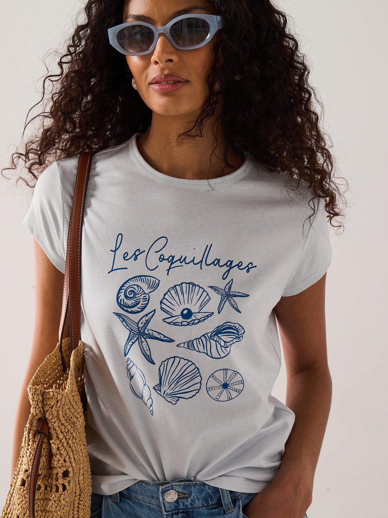 Mango Printed Cotton Blend T-Shirt - Blue | Very