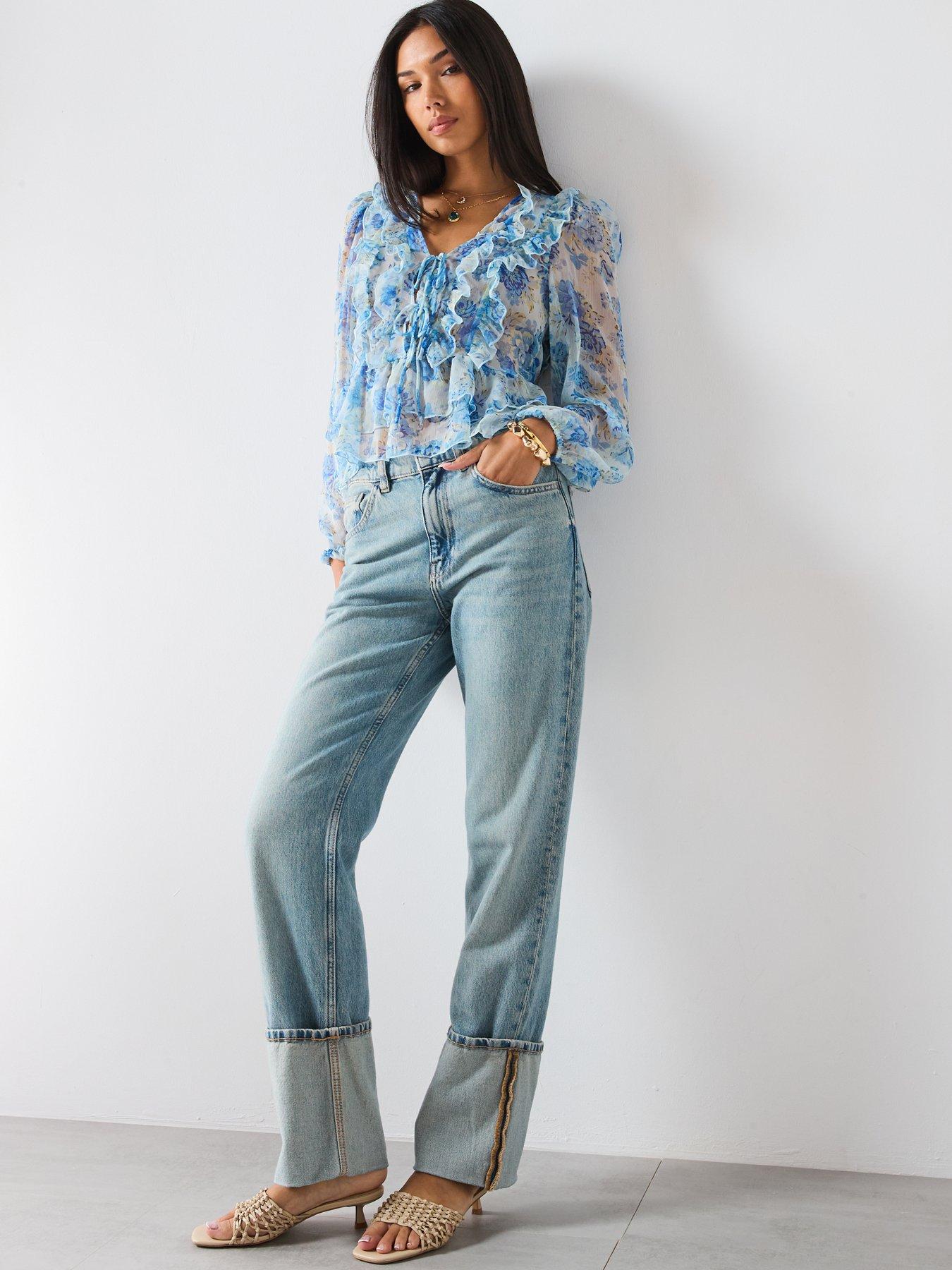 Mango Floral Ruffled Blouse - Sky Blue | Very