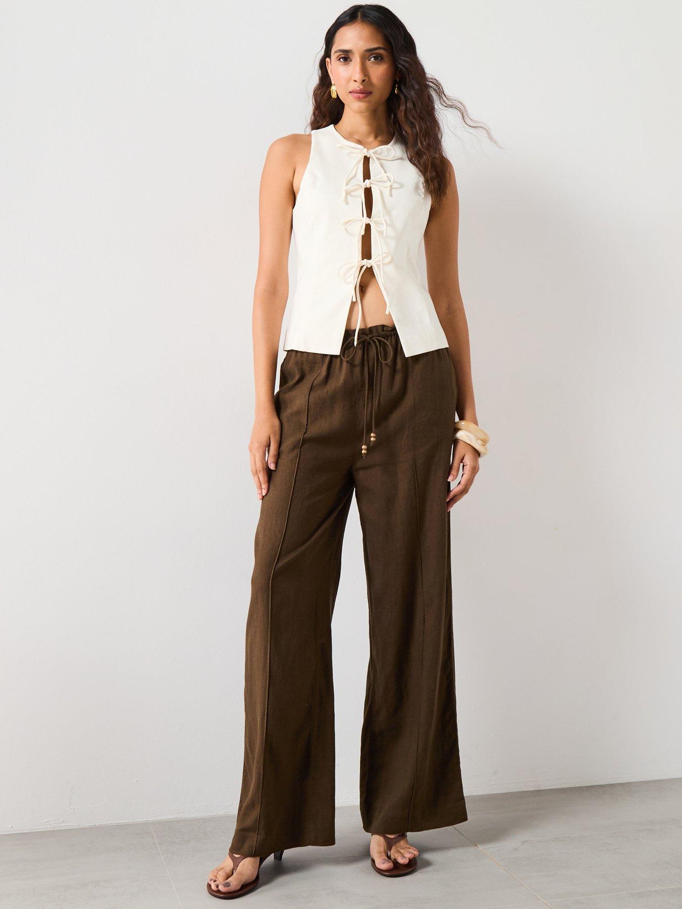 Mango Linen Blend Elastic Waist Trousers - Grey | Very