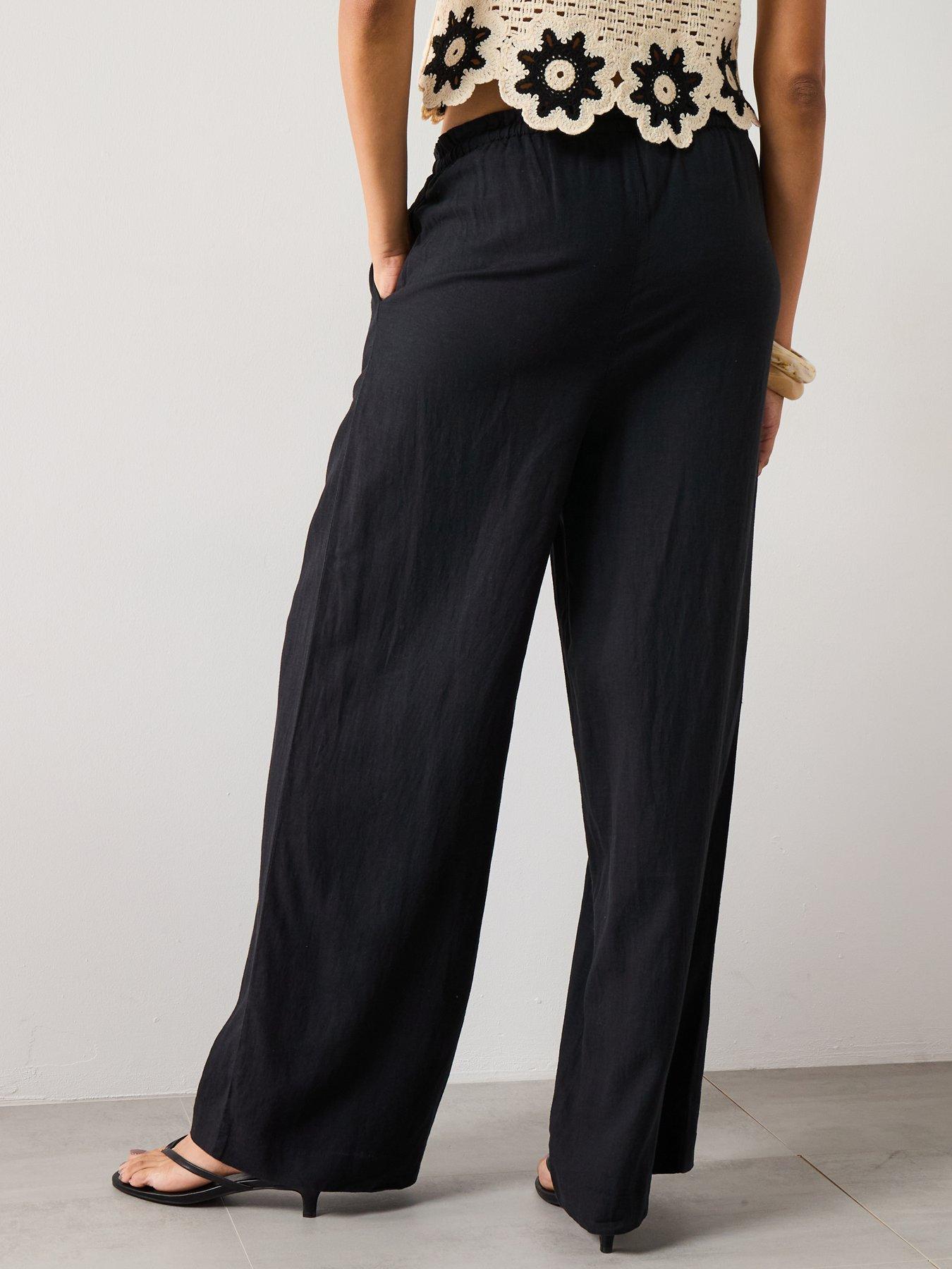 Mango Linen Blend Elastic Waist Trousers - Black | Very
