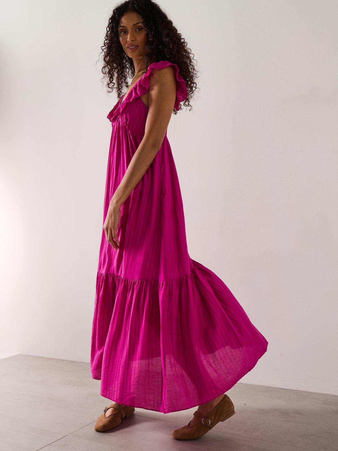 Mango Long Dress With Ruffle Neckline - Pink | Very