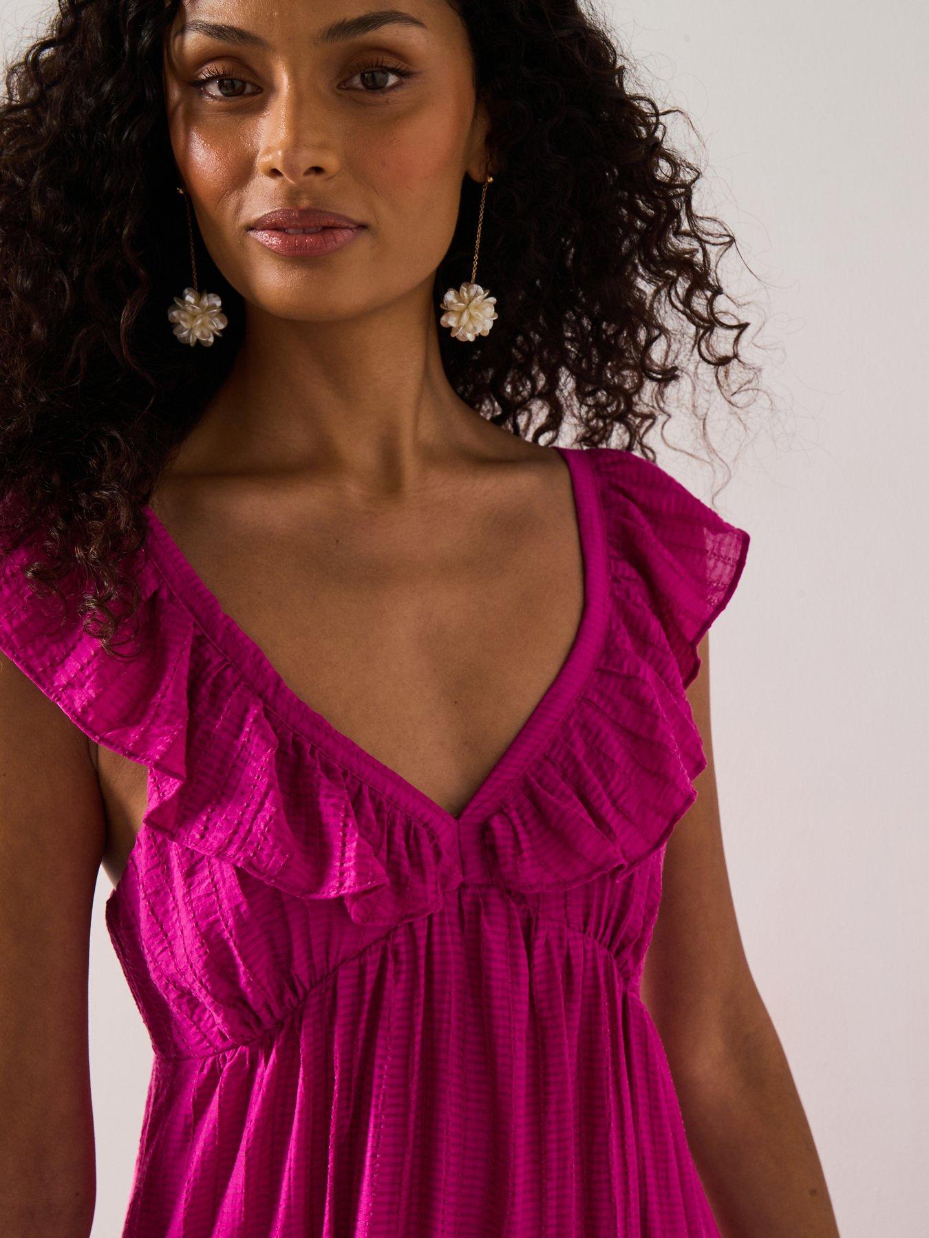 Mango Long Dress With Ruffle Neckline - Pink | Very
