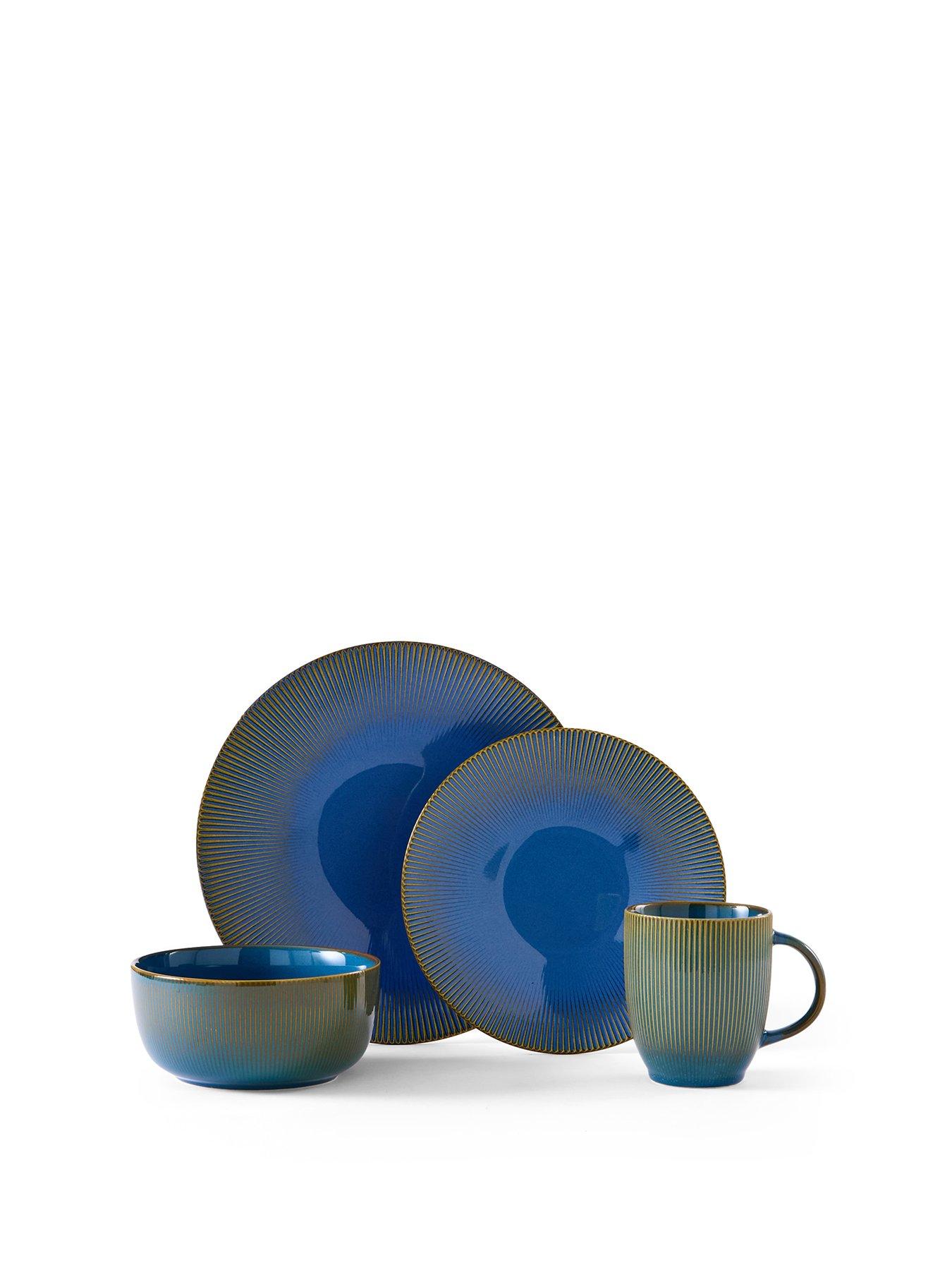WATERSIDE Embossed Reactive Glaze 16-Piece Dinner Set - Blue | Very