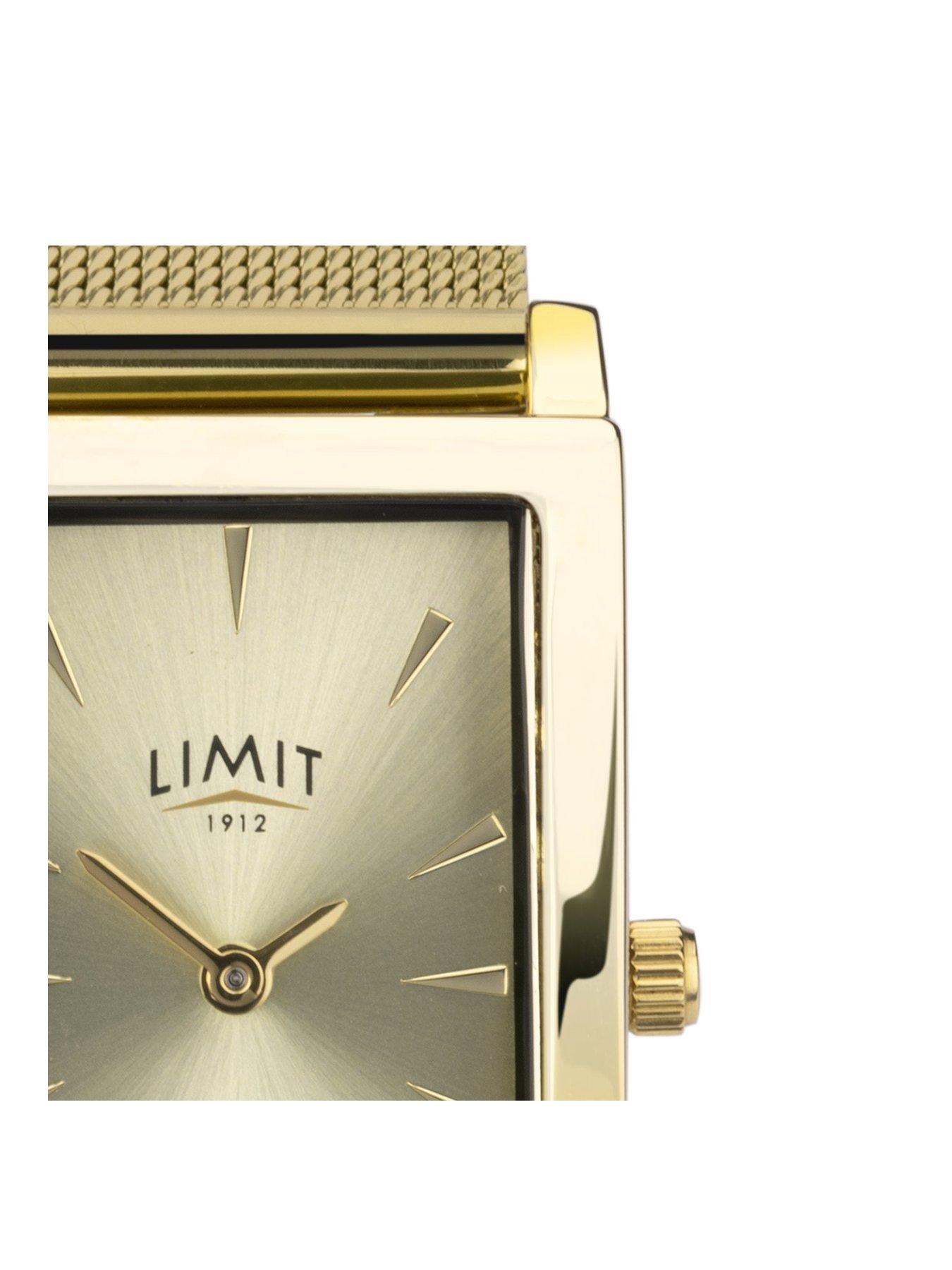 Limit 23mm Womens Rectangular Gold Analogue Watch with Gold Mesh Strap ...