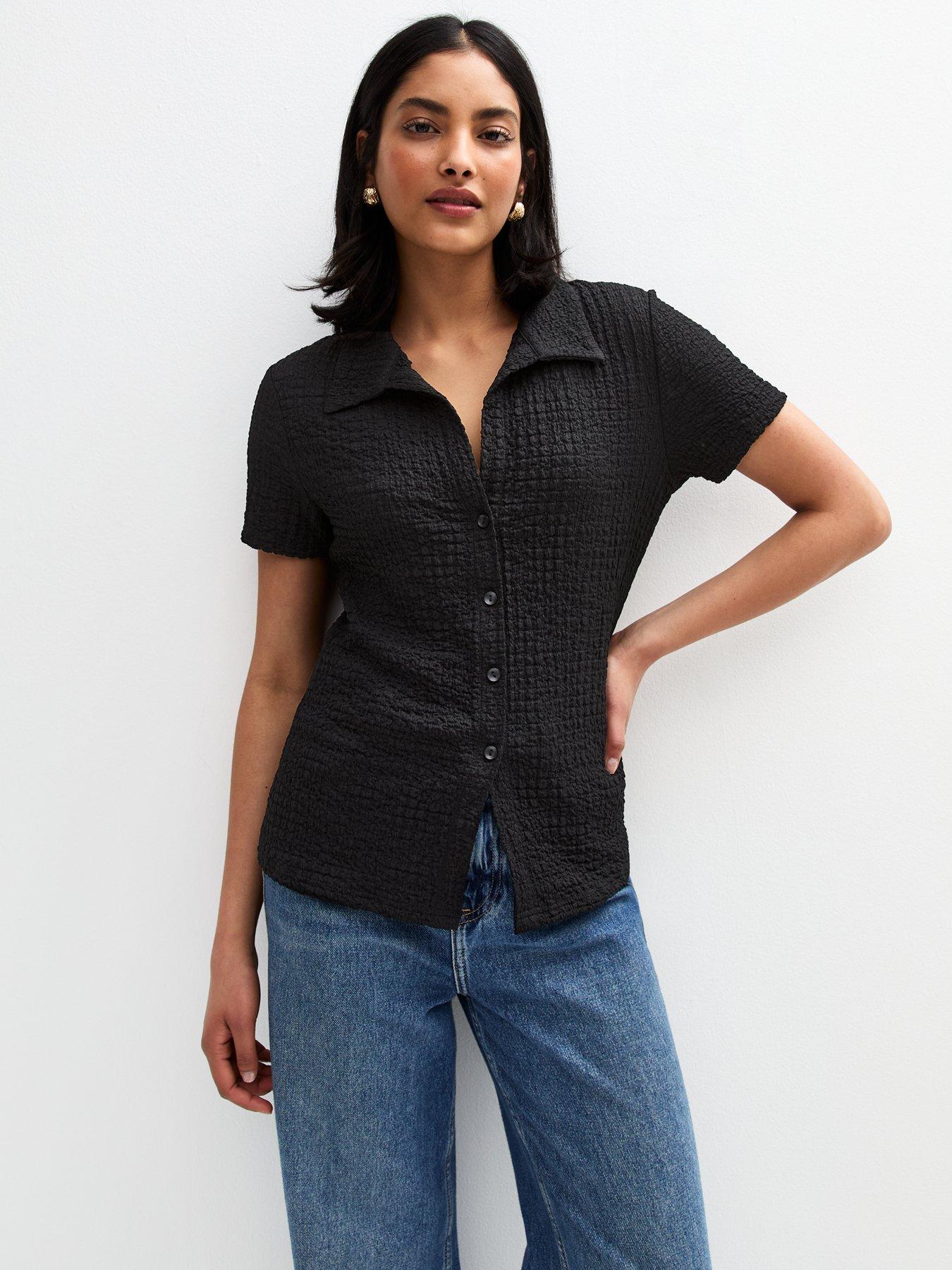 New Look Textured Short Sleeve Shirt - Black | Very