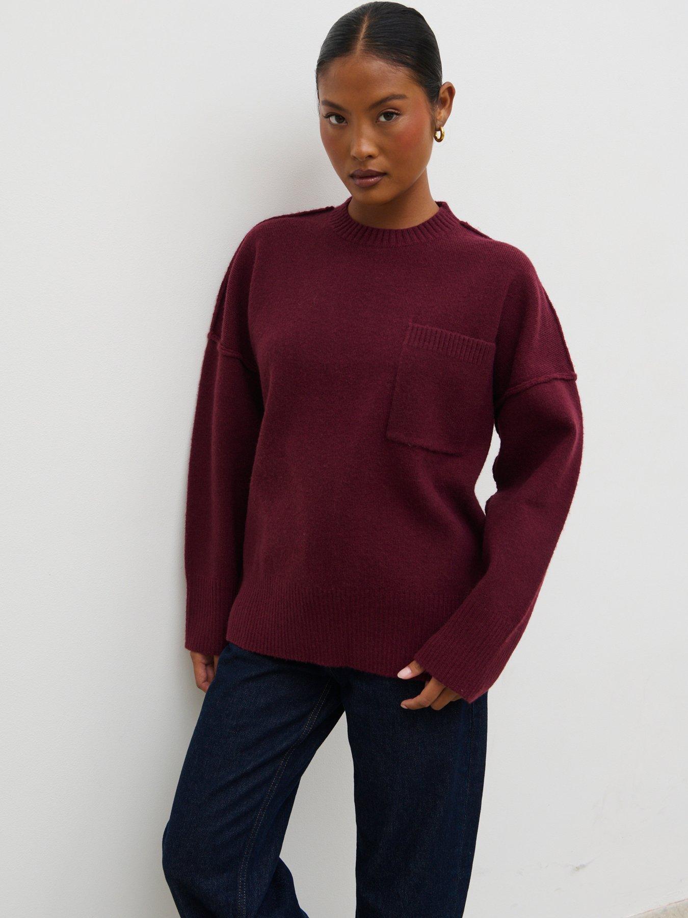 Pretty Lavish Bronte Exposed Seam Pocket Jumper - Red | Very