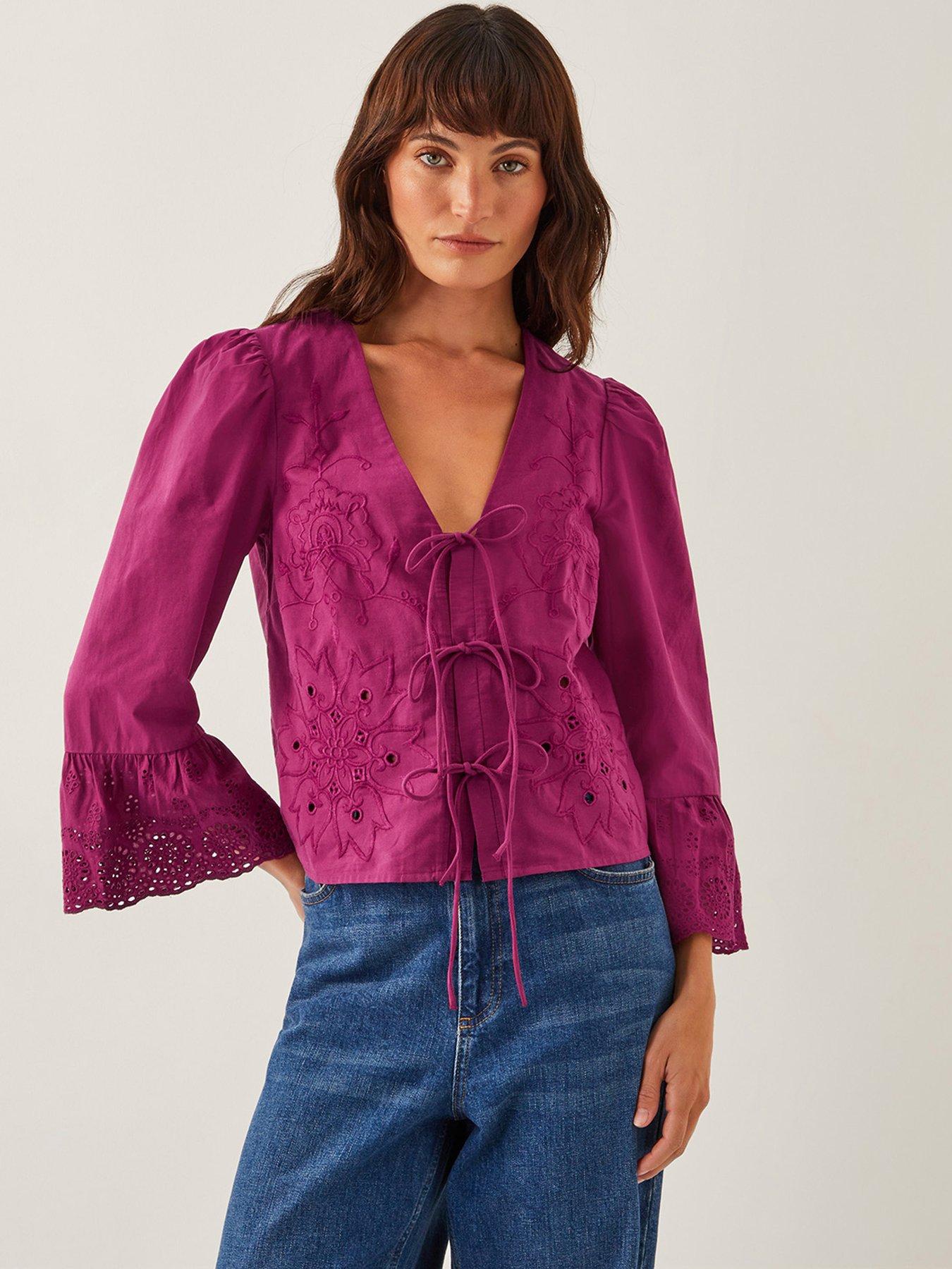 Monsoon Saoirse Broderie Tie Top - Red | Very