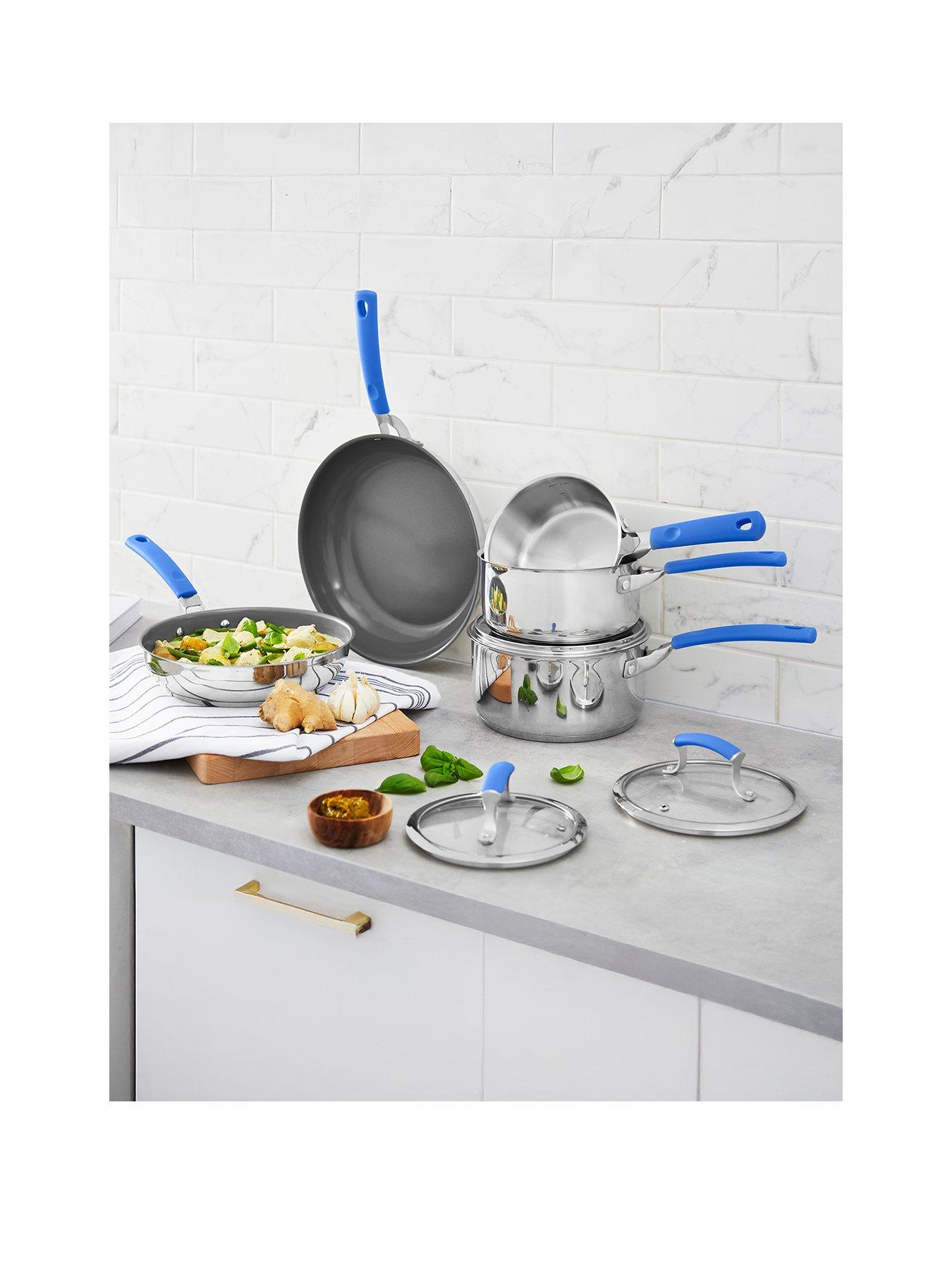 Sur La Table 5 Piece Stainless Steel Cookware Set – Blue Silicone ...