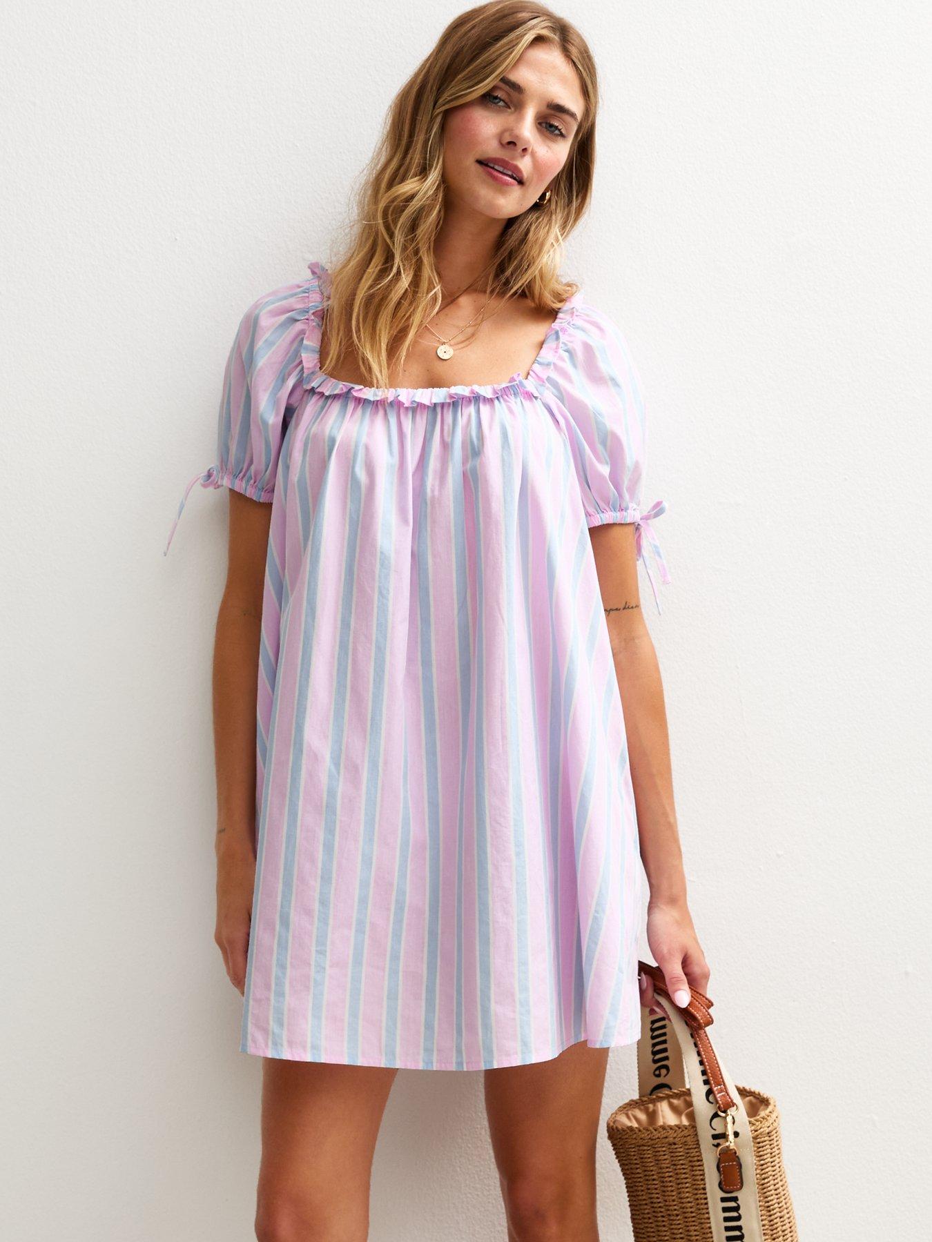 New Look Pink Stripe Square Neck Mini Dress - Pink | Very