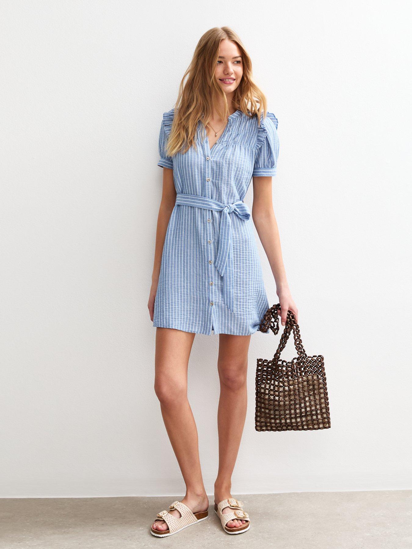 New Look Blue Striped Belted Mini Dress | Very