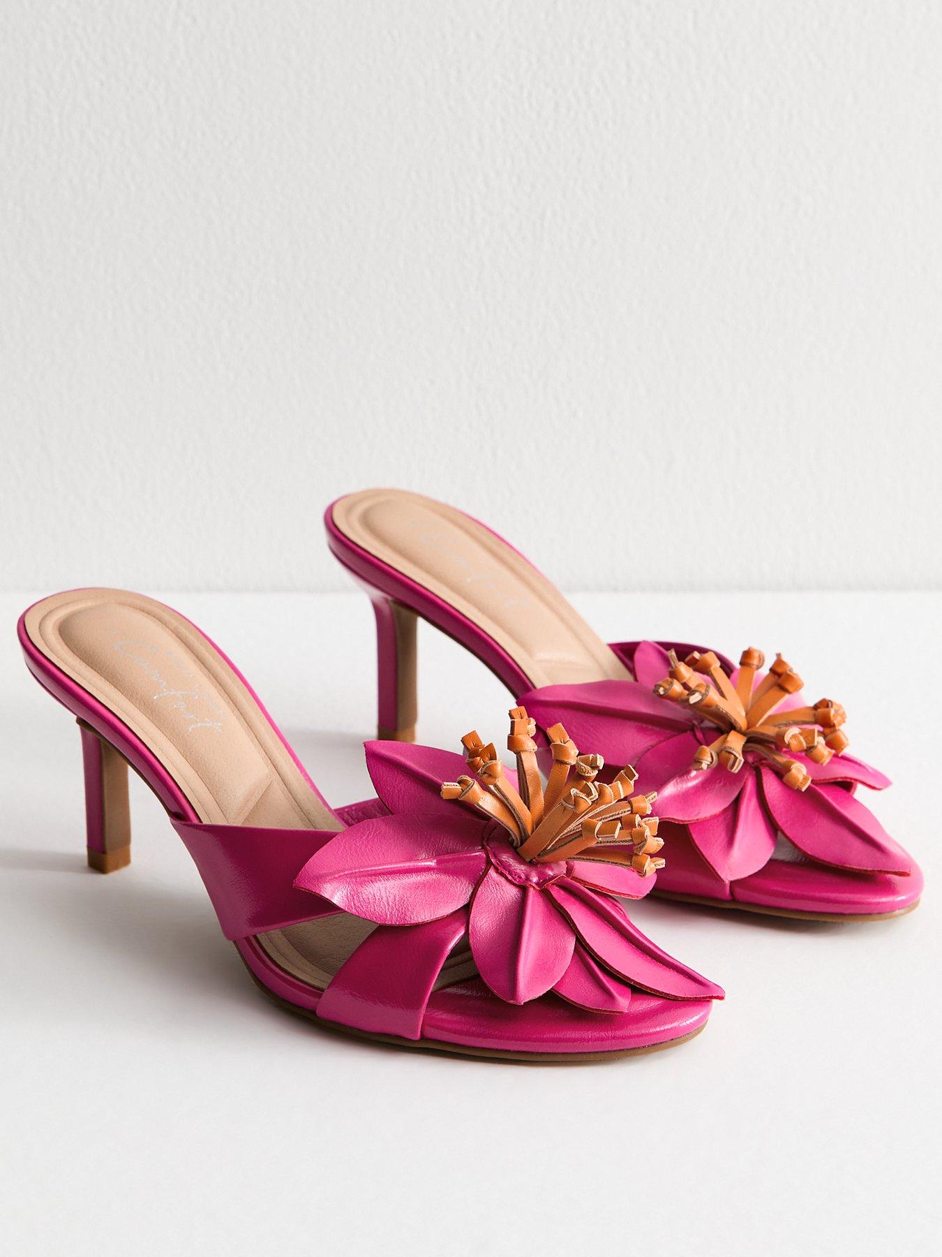 New Look Bright Pink Faux Leather Floral Appliqued Mules - Pink | Very