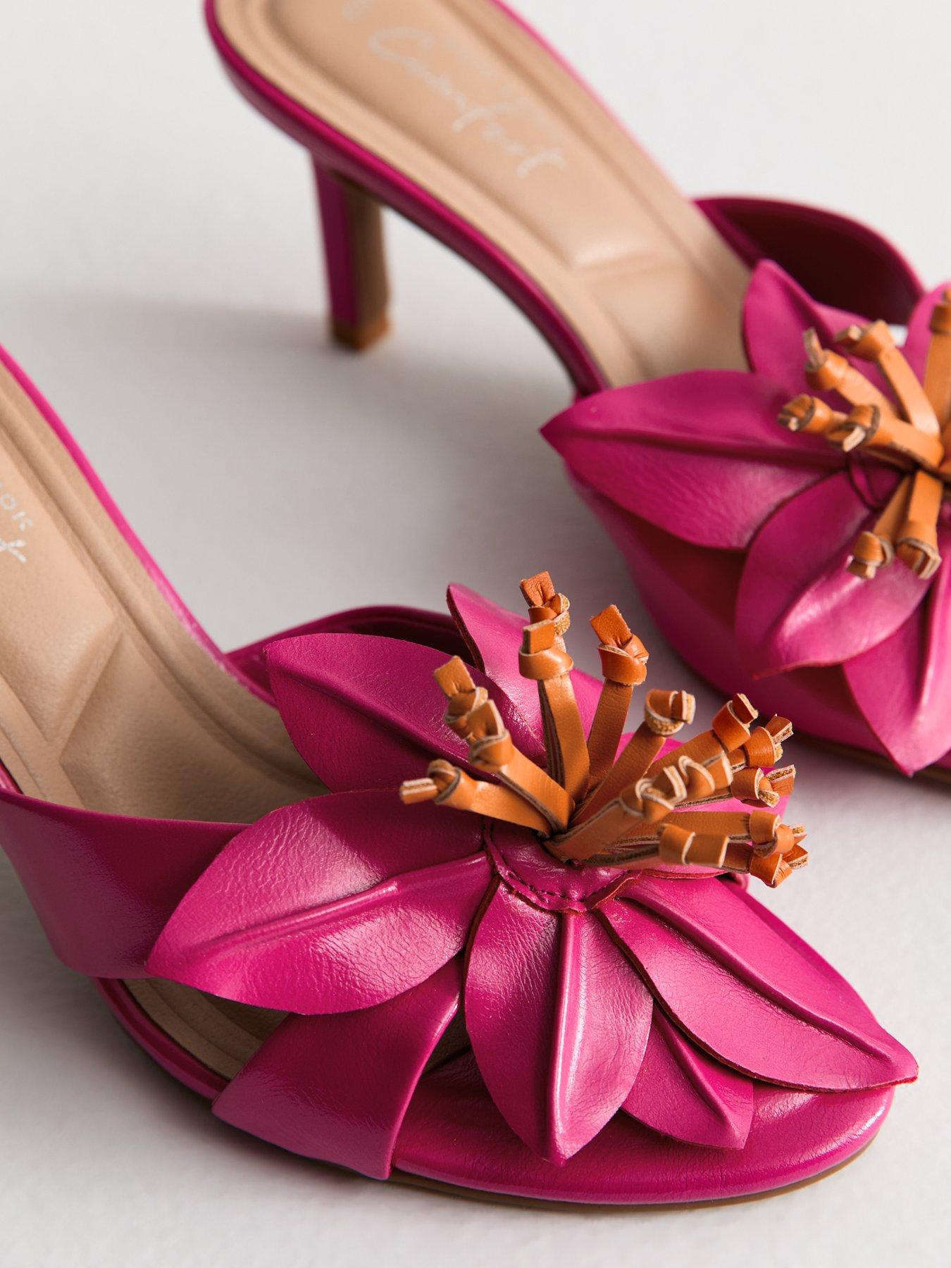 New Look Bright Pink Faux Leather Floral Appliqued Mules - Pink | Very