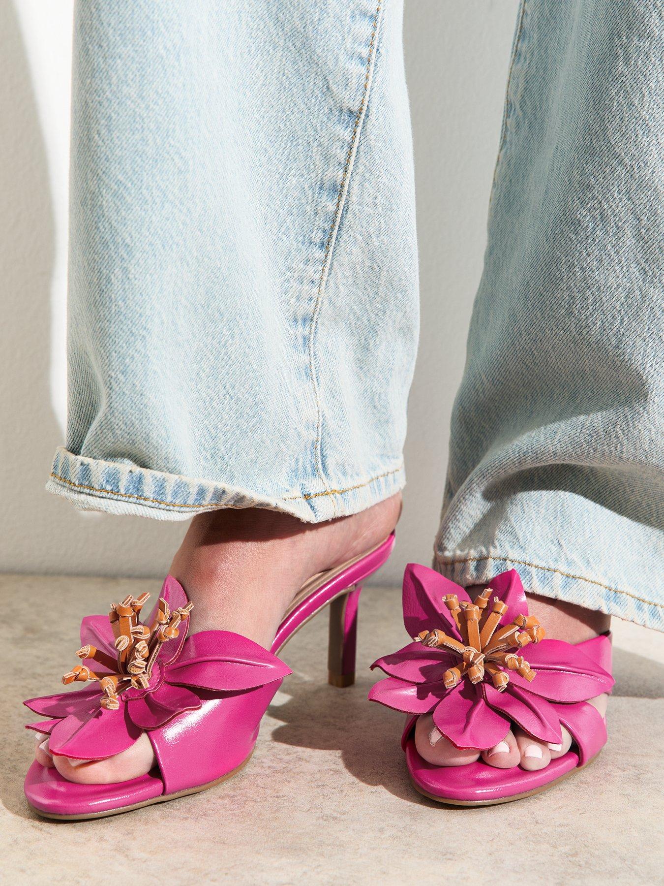 New Look Bright Pink Faux Leather Floral Appliqued Mules - Pink | Very