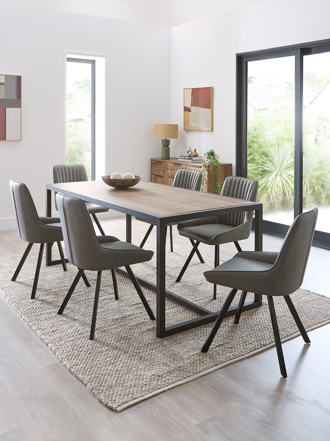 Very Home Harlem Mid Oak Dining Table And 6 Marlow Grey Faux Leather Chairs - FSC® Certified | Very
