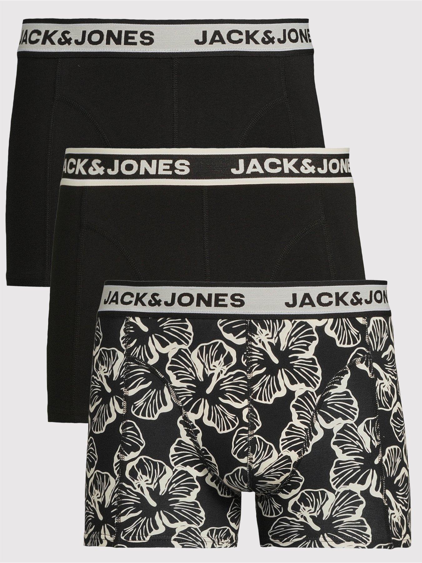 Jack & Jones Flower Printed Trunks 3 Pack - Black | Very