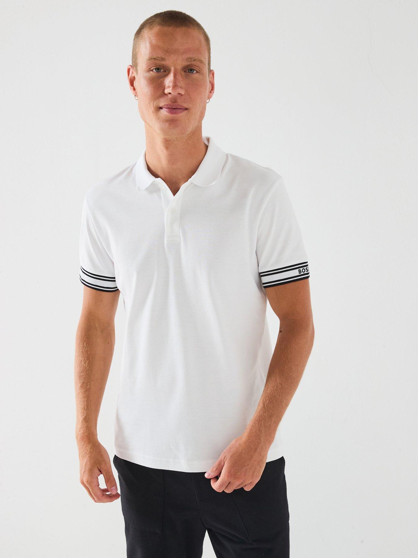 BOSS Polo Zone Cuff Logo Polo Shirt - White | Very