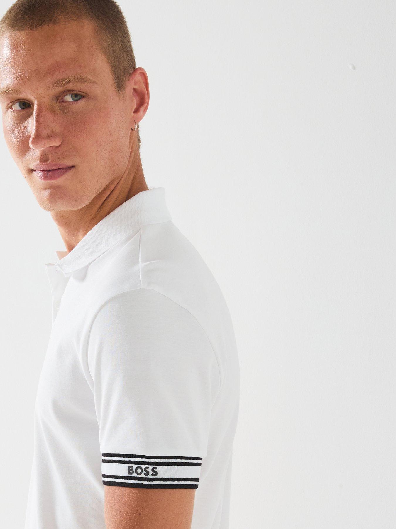 BOSS Polo Zone Cuff Logo Polo Shirt - White | Very