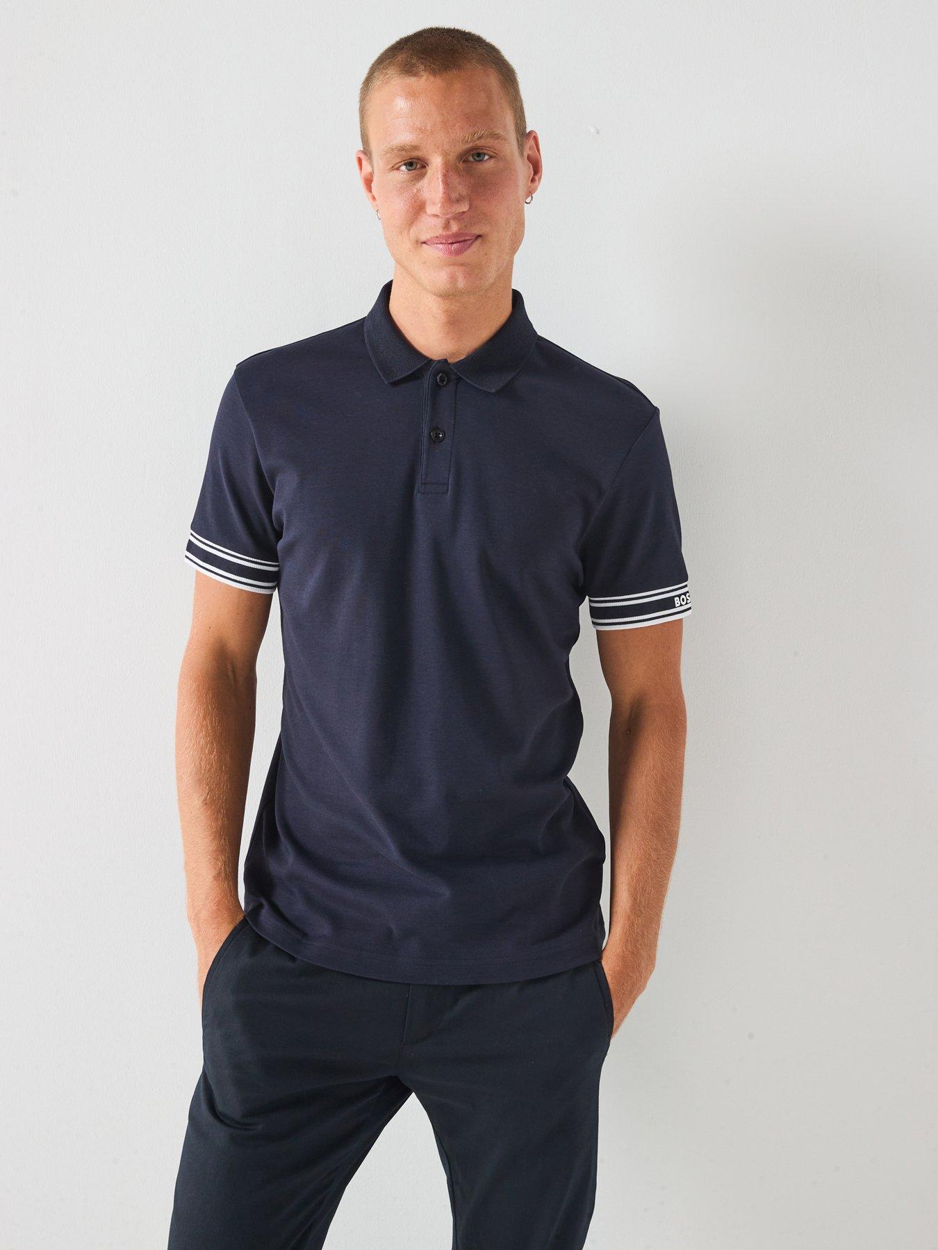 BOSS Polo Zone Cuff Logo Polo Shirt - Navy | Very