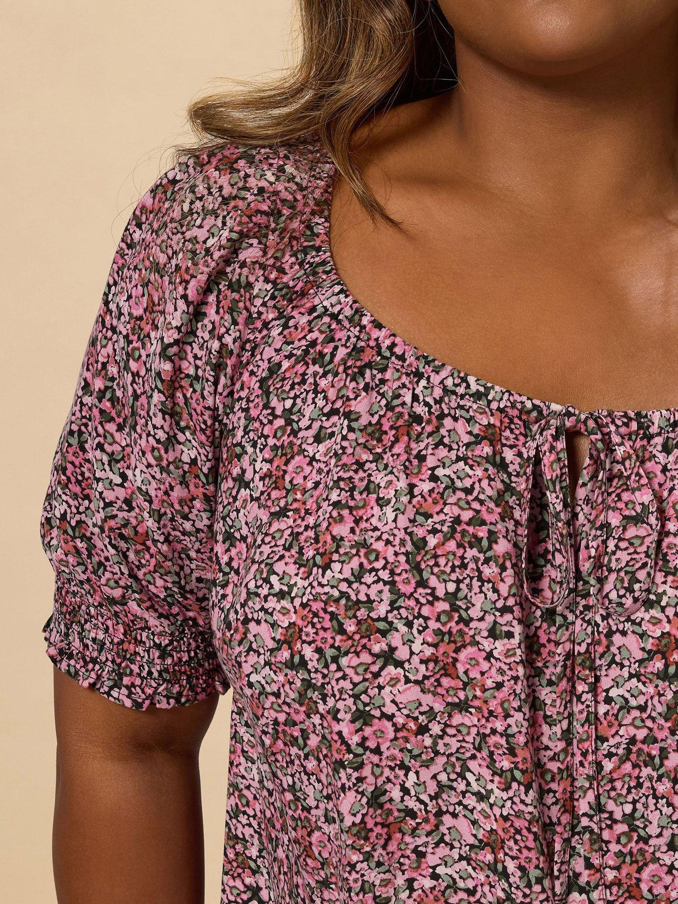 Yours Curve Short Sleeve Gypsy Top - Pink | Very