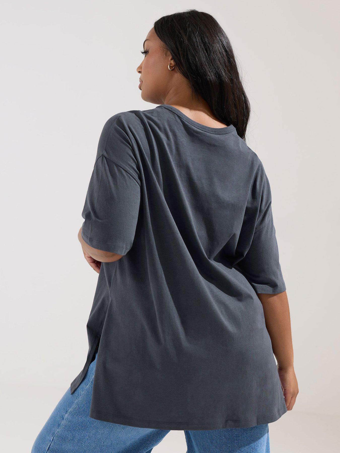 Yours Curve Oversized Side Split T-Shirt - Grey | Very