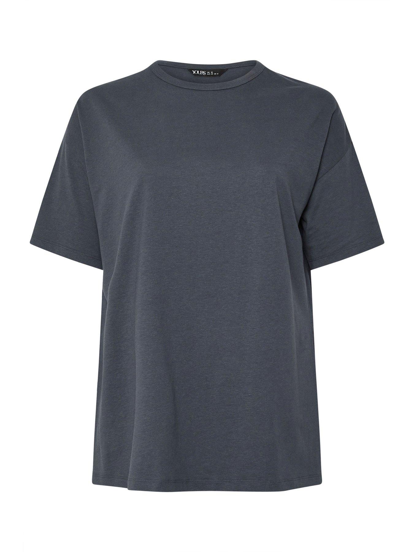 Yours Curve Oversized Side Split T-Shirt - Grey | Very