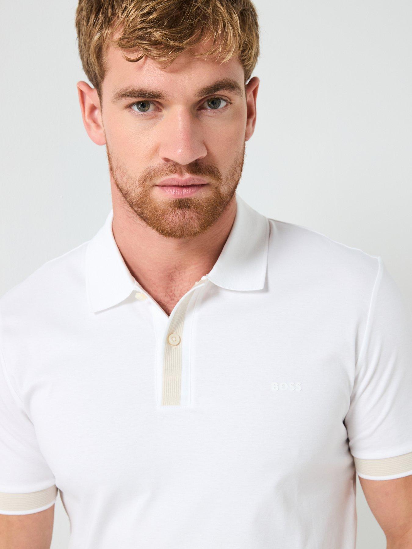 BOSS H-Phillipson 200 Slim Fit Contrast Collar Polo Shirt - White | Very