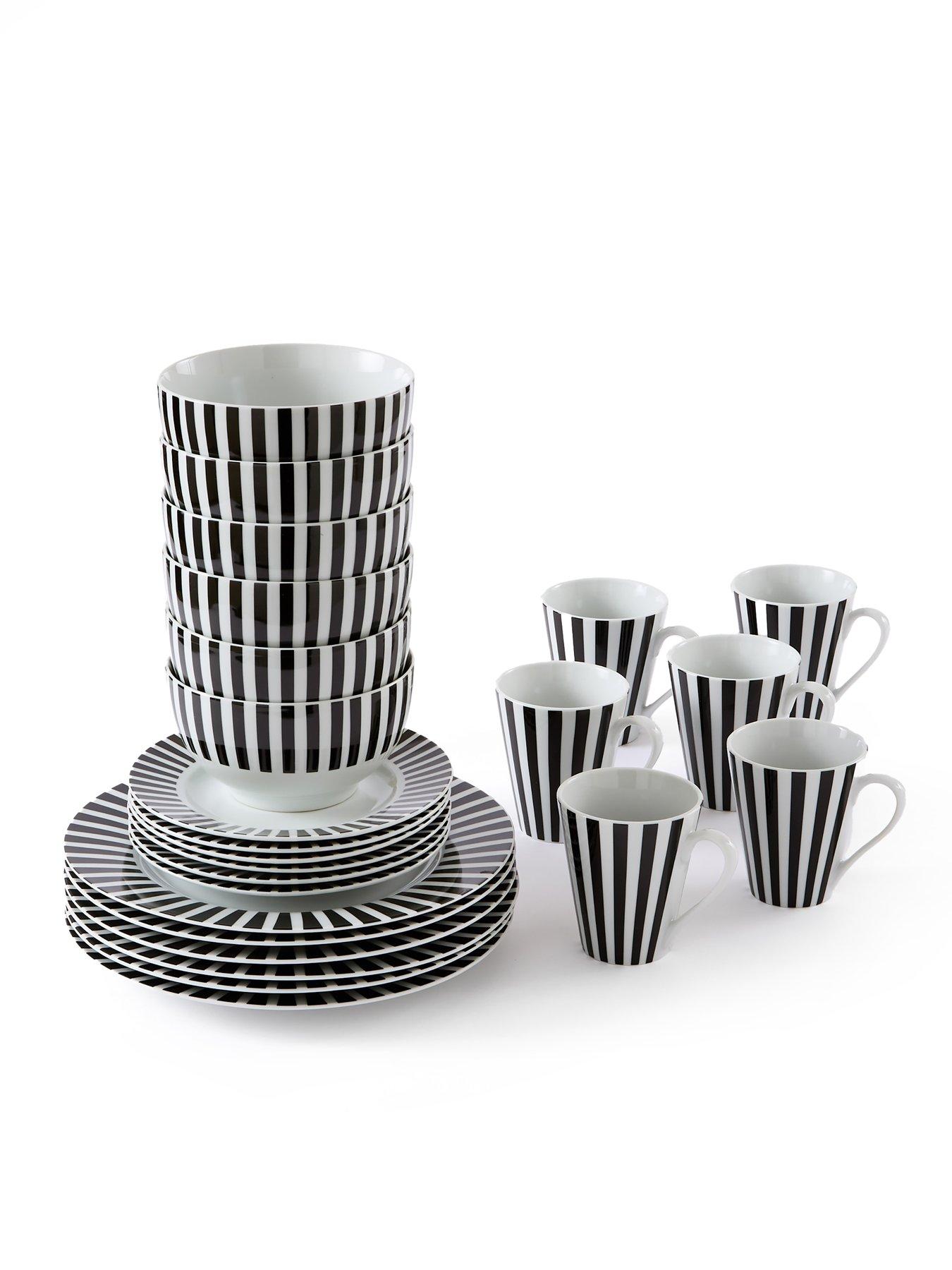 WATERSIDE 24-Piece Split Stripe Dinner Service Set in Black | Very