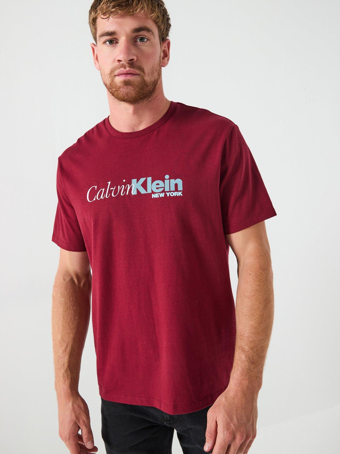 Calvin Klein Cursive Graphic Logo T-Shirt - Dark Red | Very