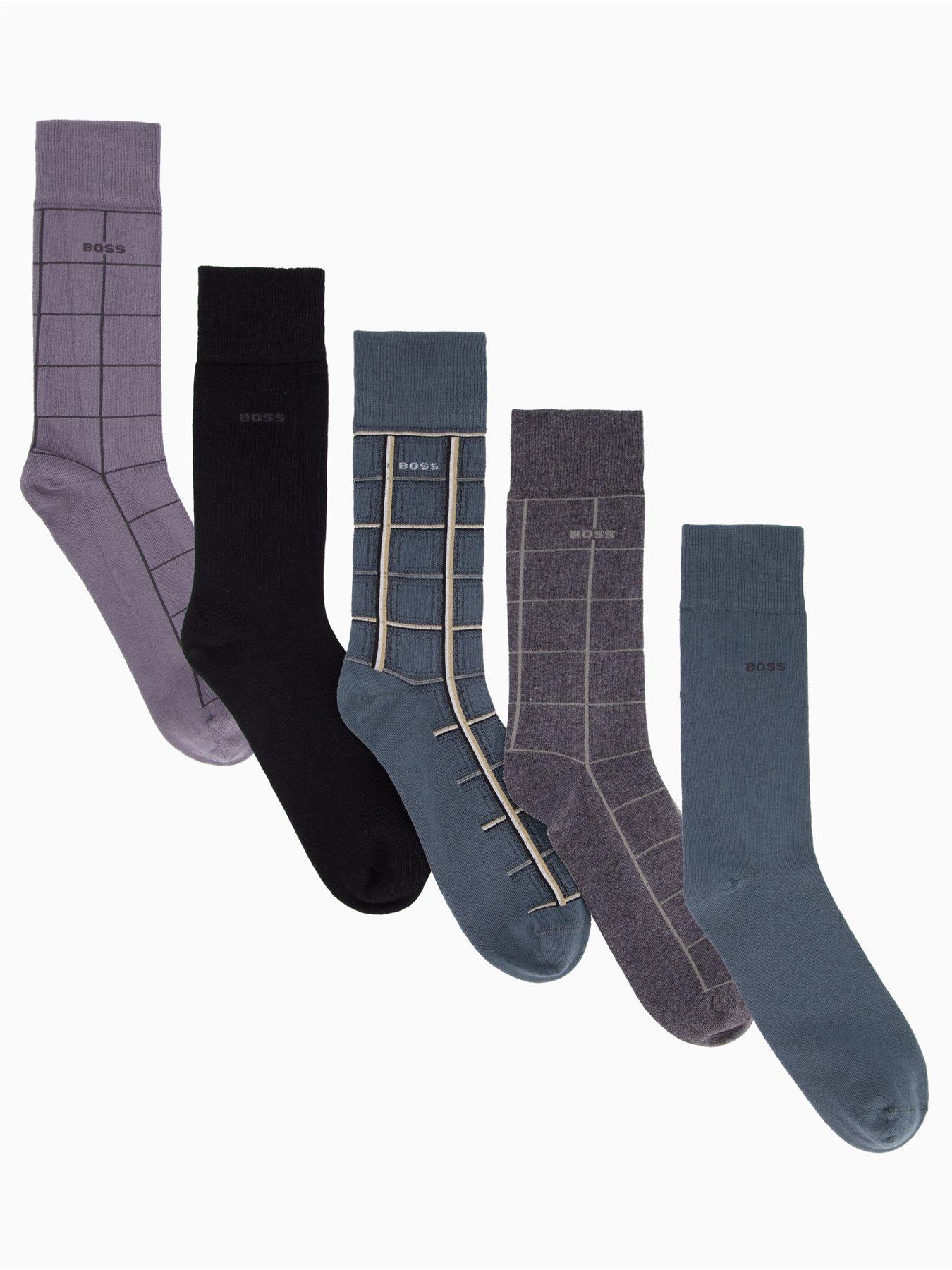 BOSS Bodywear 5 Pack Check Crew Sock Gift Set - Grey | Very